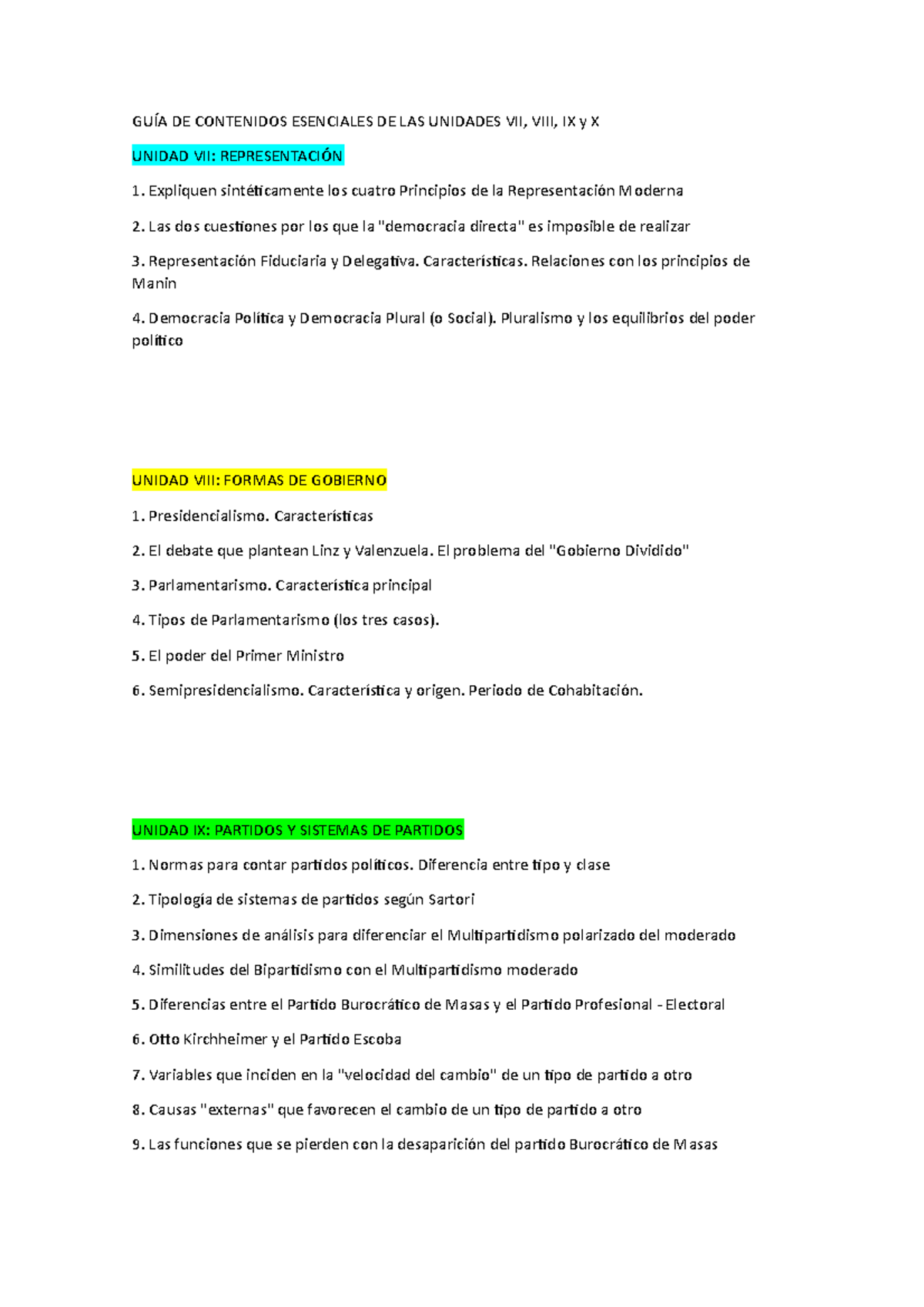 Unidad 7 8 9 y 10 - GUÍA DE CONTENIDOS ESENCIALES DE LAS UNIDADES VII, VIII, IX y X UNIDAD VII ...