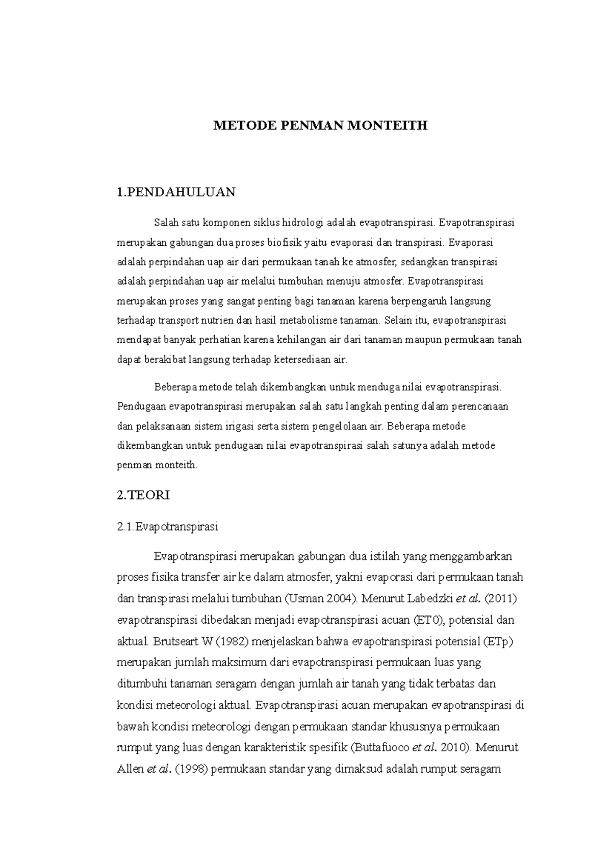 Rekaya Hidrologi Bab 1 dan 2 Metode Penman Monteith - METODE PENMAN MONTEITH 1 Salah satu ...