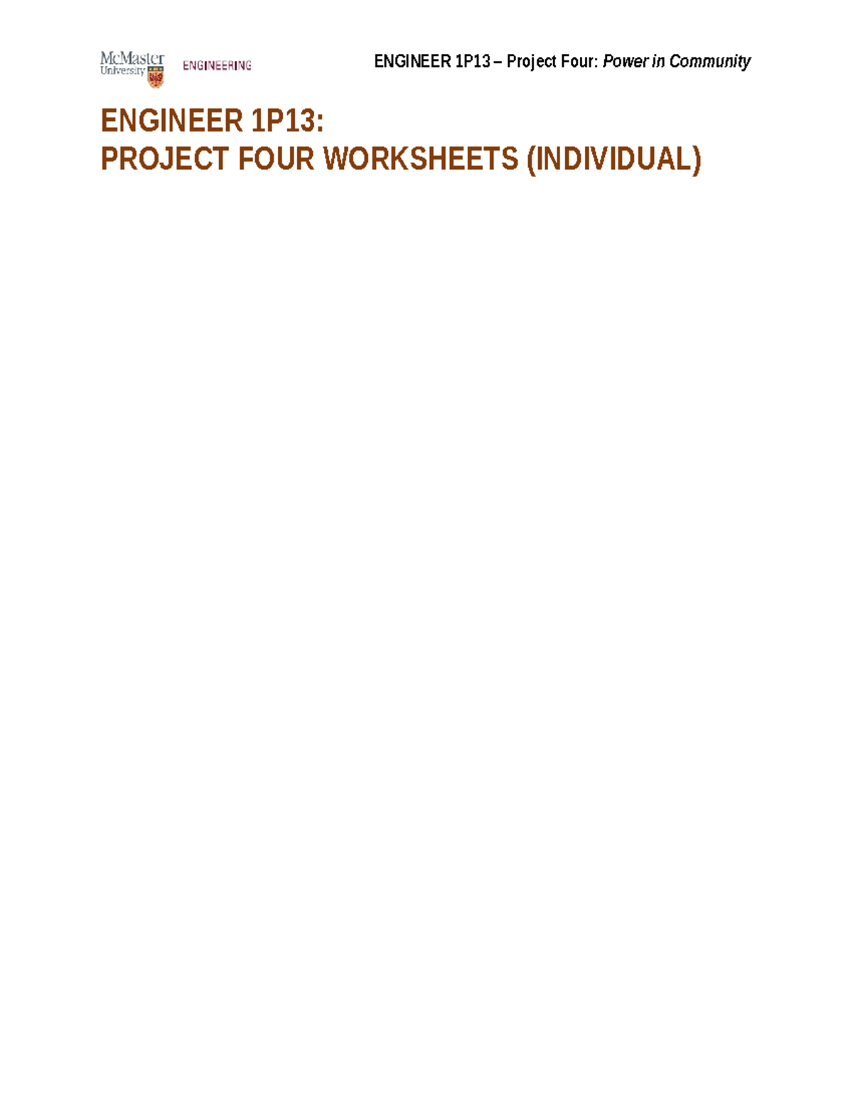 2 - P4 Worksheets ( Individual) - ENGINEER 1P13: PROJECT FOUR ...