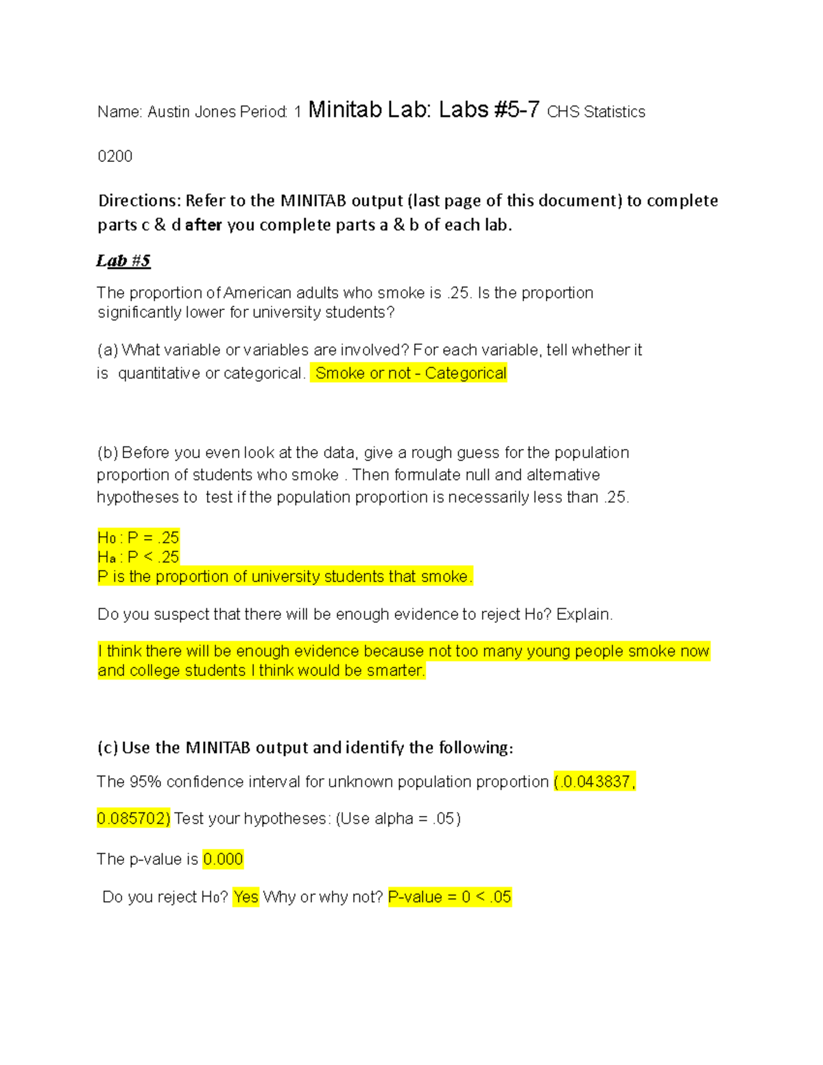 Minitab Labs 5-7-2 for mrs degree - Name: Austin Jones Period: 1Minitab ...