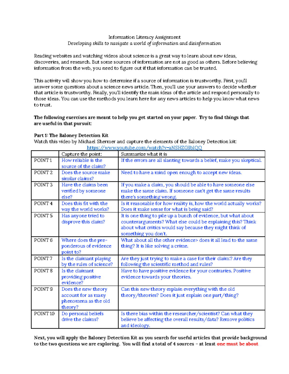 Info Lit Assignment - Information Literacy Assignment Developing skills to navigate a world of ...