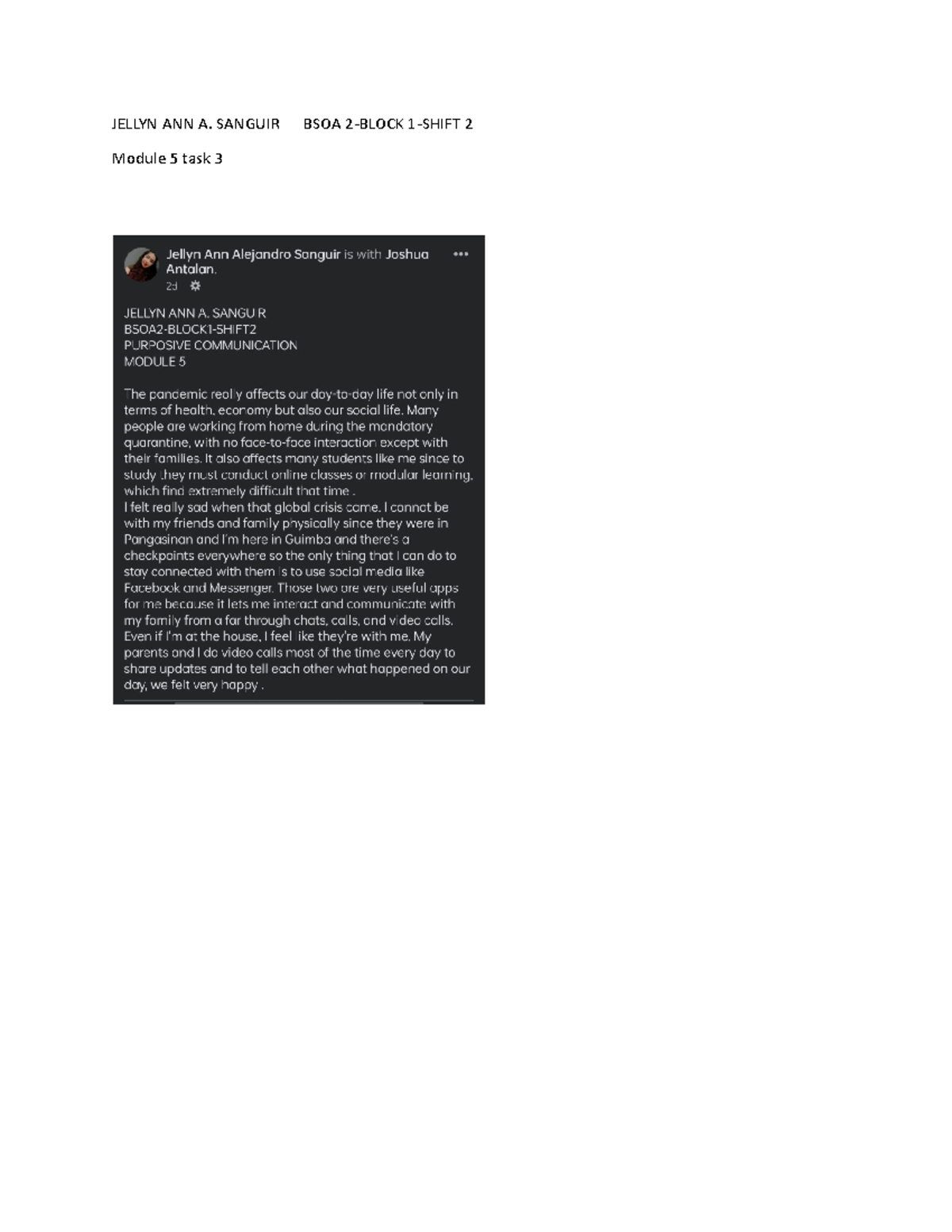 Purpo m5 - papasa tayo - Business Admnistration - JELLYN ANN A. SANGUIR BSOA 2-BLOCK 1-SHIFT ...