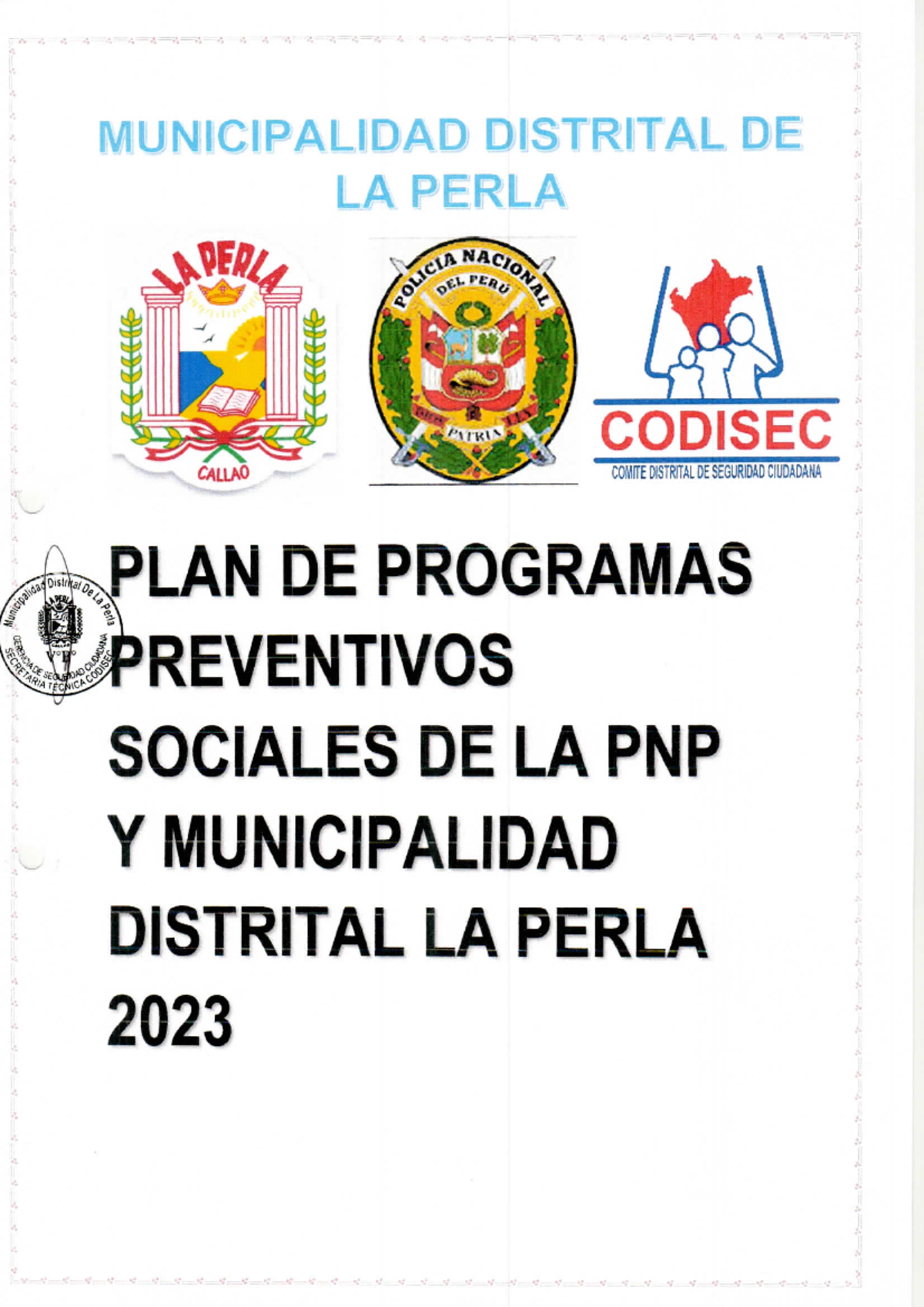 PLAN DE Programas PREV. SOC. PNP Y MDLP 2023 - Policia Comunitario - Studocu