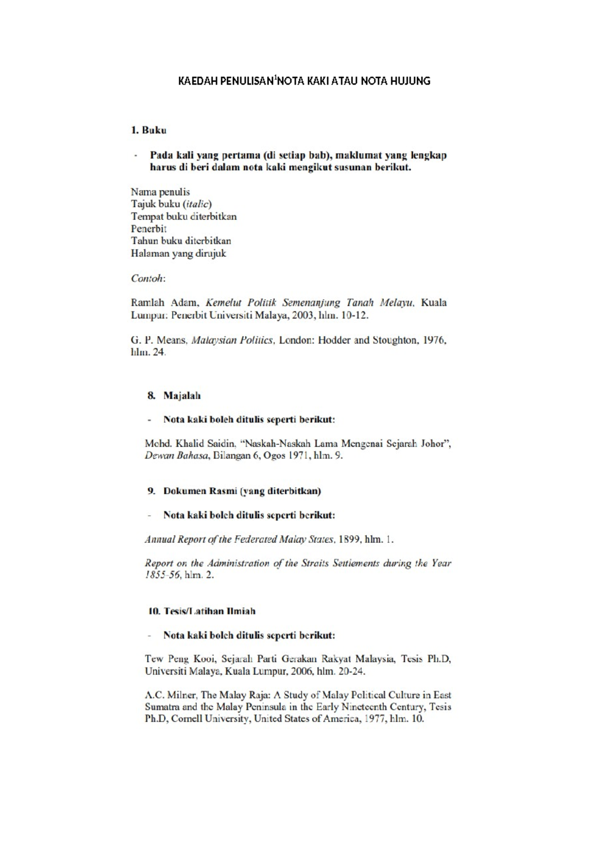 Kaedah Penulisan NOTA KAKI ATAU NOTA Hujung - sejarah - KAEDAH ...
