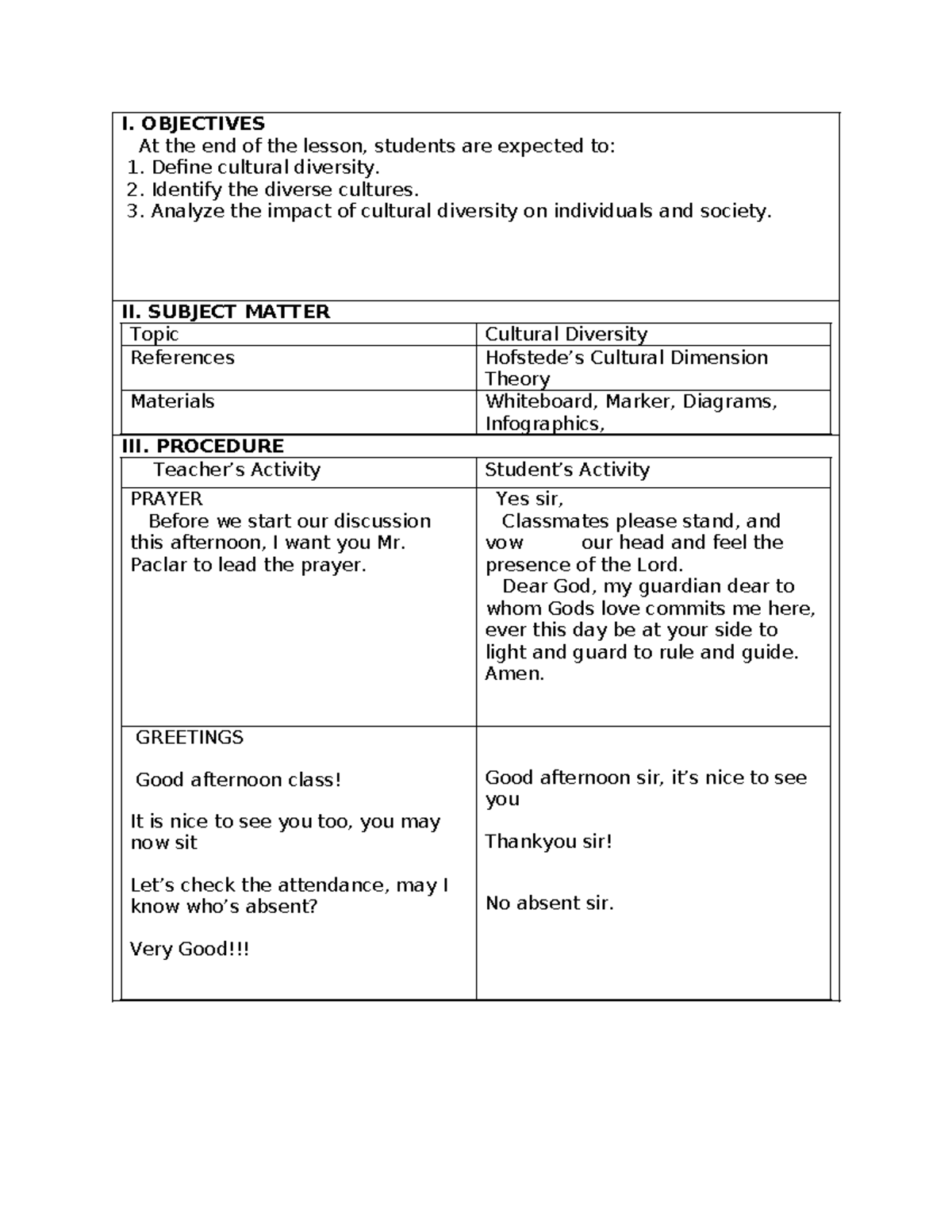 Lesson Plan - I. OBJECTIVES At the end of the lesson, students are ...