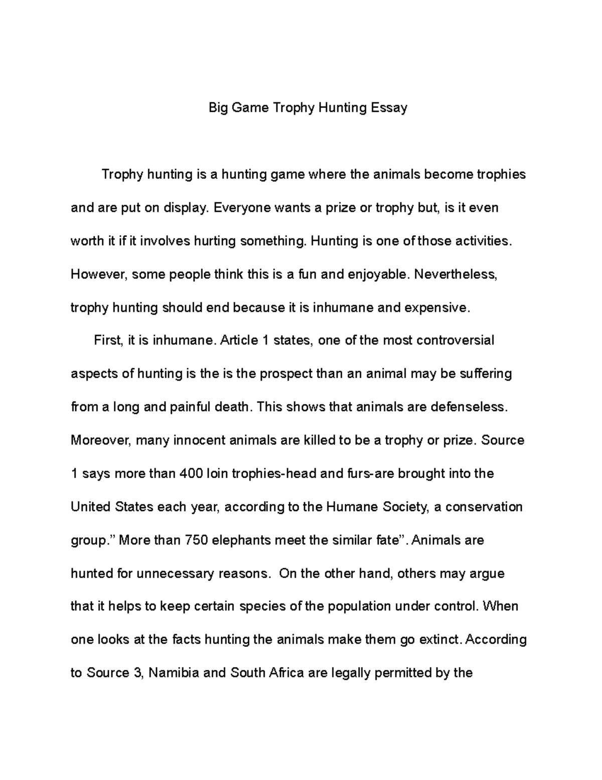 Big Game Trophy Hunting Essay - Big Game Trophy Hunting Essay Trophy ...
