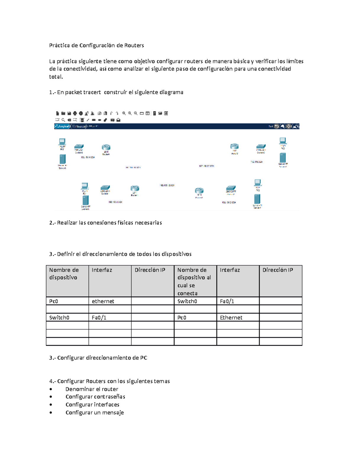 Práctica de Configuración de Routers - Práctica de Configuración de Routers La práctica ...