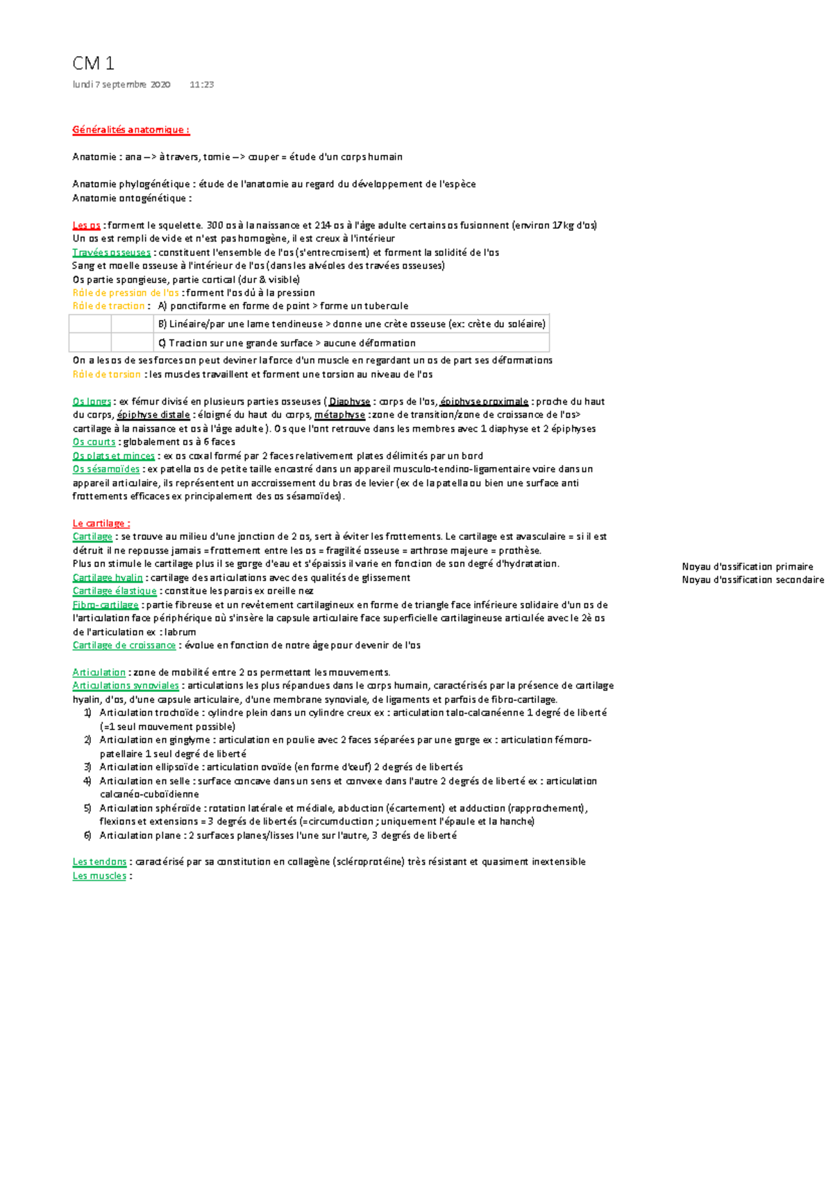 CM1 Anatomie - Notes de cours 1 - 'ĠŶĠƌĂůŝƚĠƐ ĂŶĂƚŽŵŝƋƵĞ ͗ - Studocu