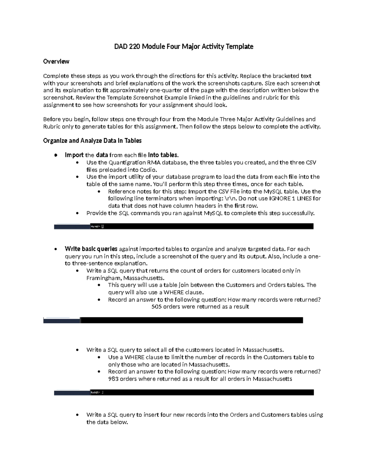 DAD 220 Module Four Major Activity Complete - DAD 220 Module Four Major Activity Template ...