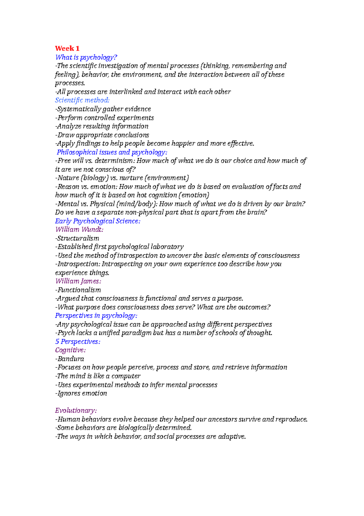 Psych 100 Exam Revision Sem 1 - Week 1 What is psychology? -The ...