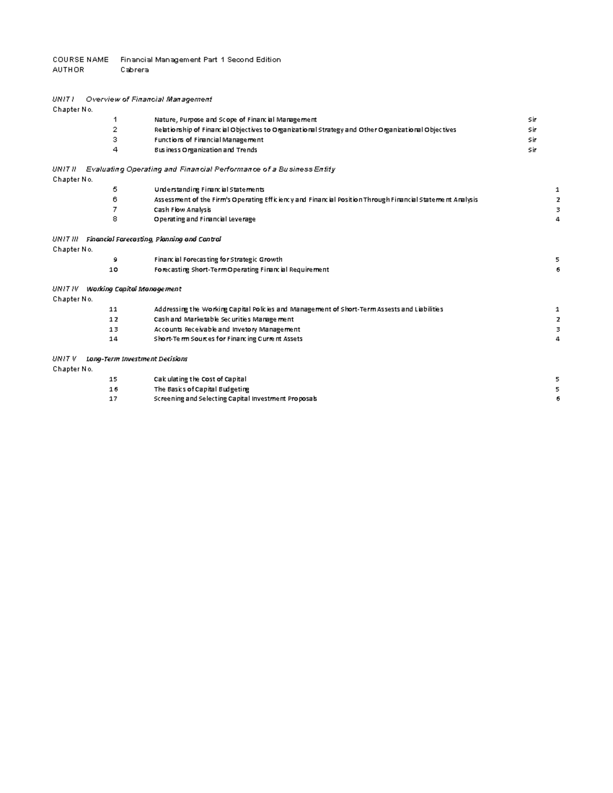 Finman - COURSE NAME Financial Management Part 1 Second Edition AUTHOR ...