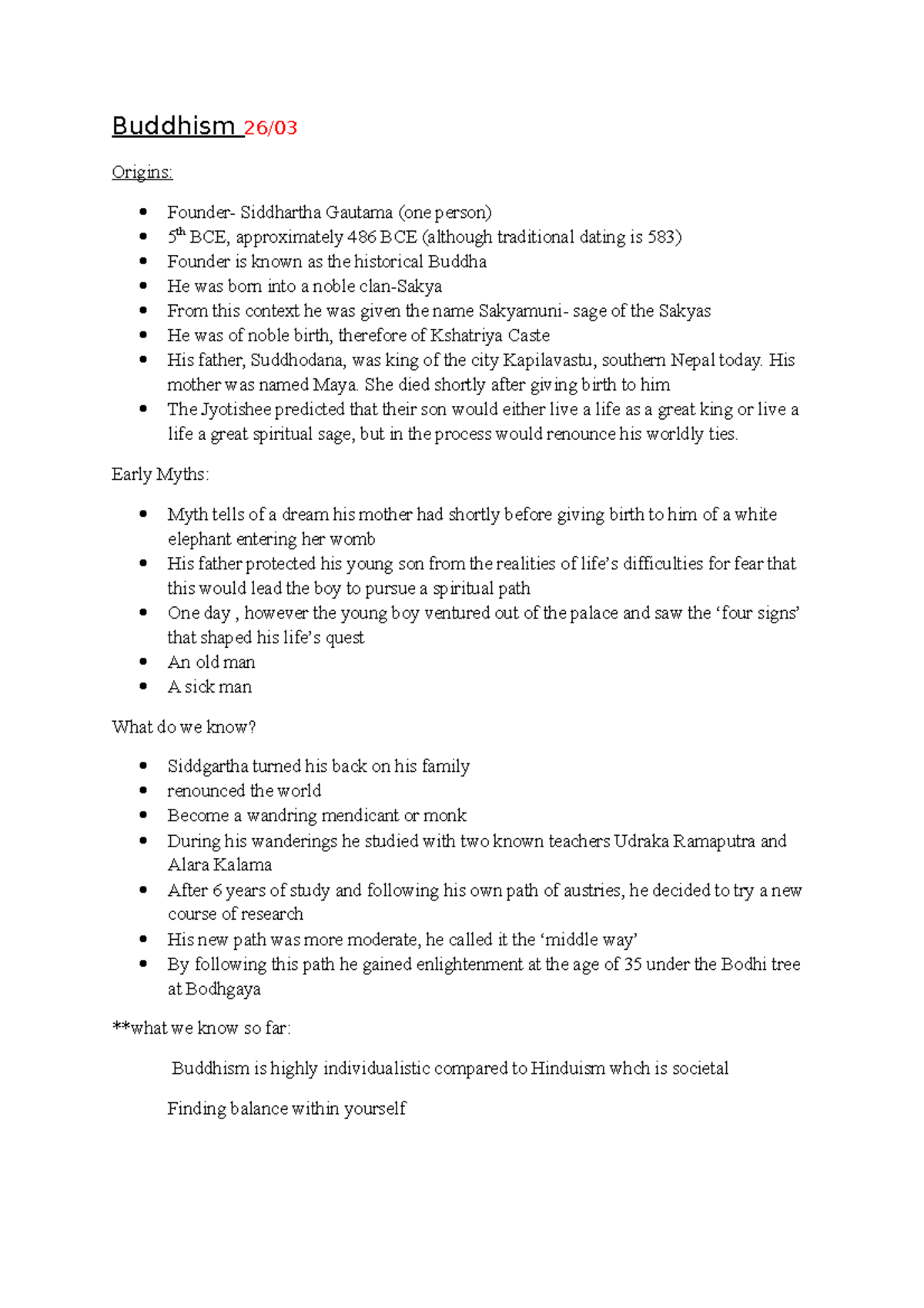 Buddhism - REL lecture notes - Buddhism 26/03 Origins: Founder ...