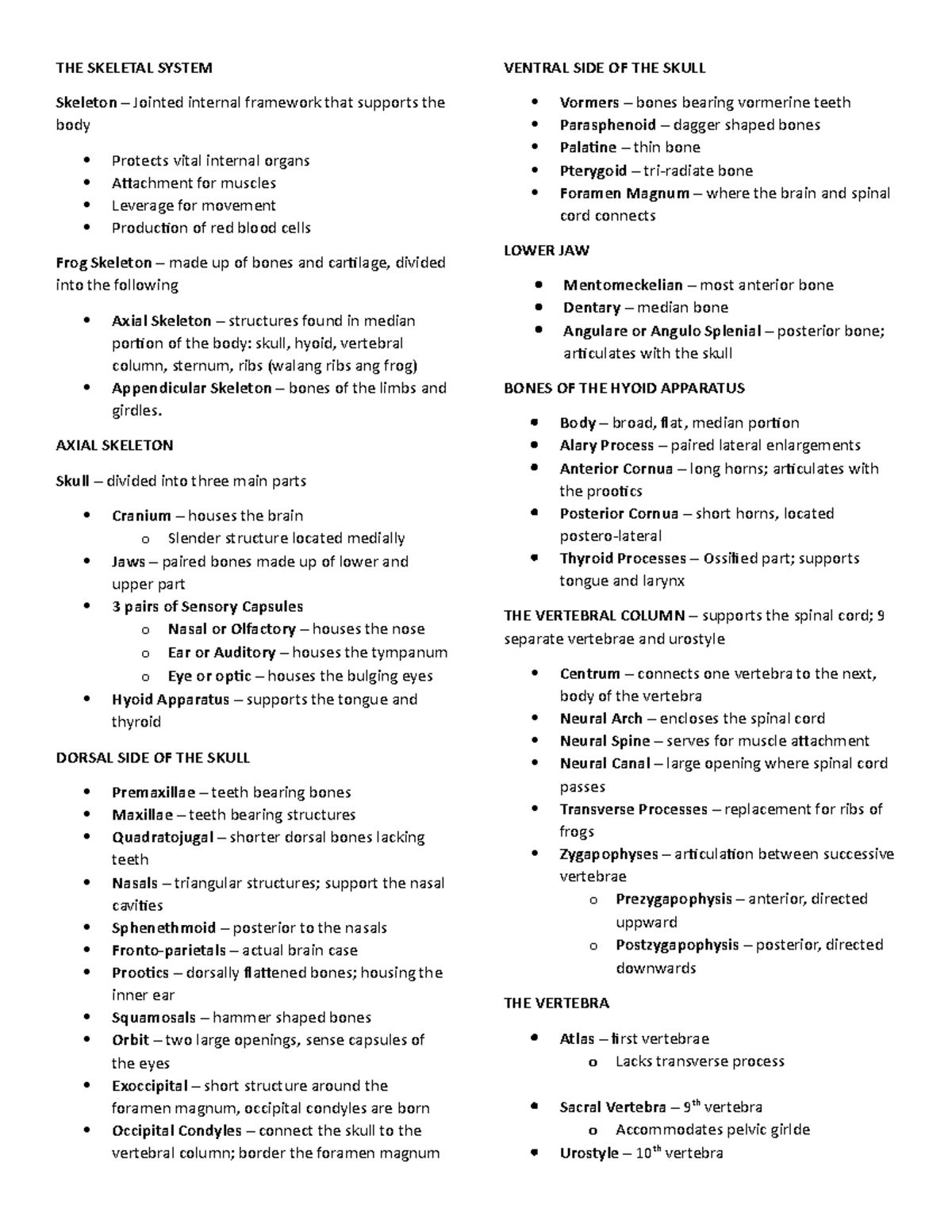 Finals EXAM REV Genzoolab - THE SKELETAL SYSTEM Skeleton – Jointed ...