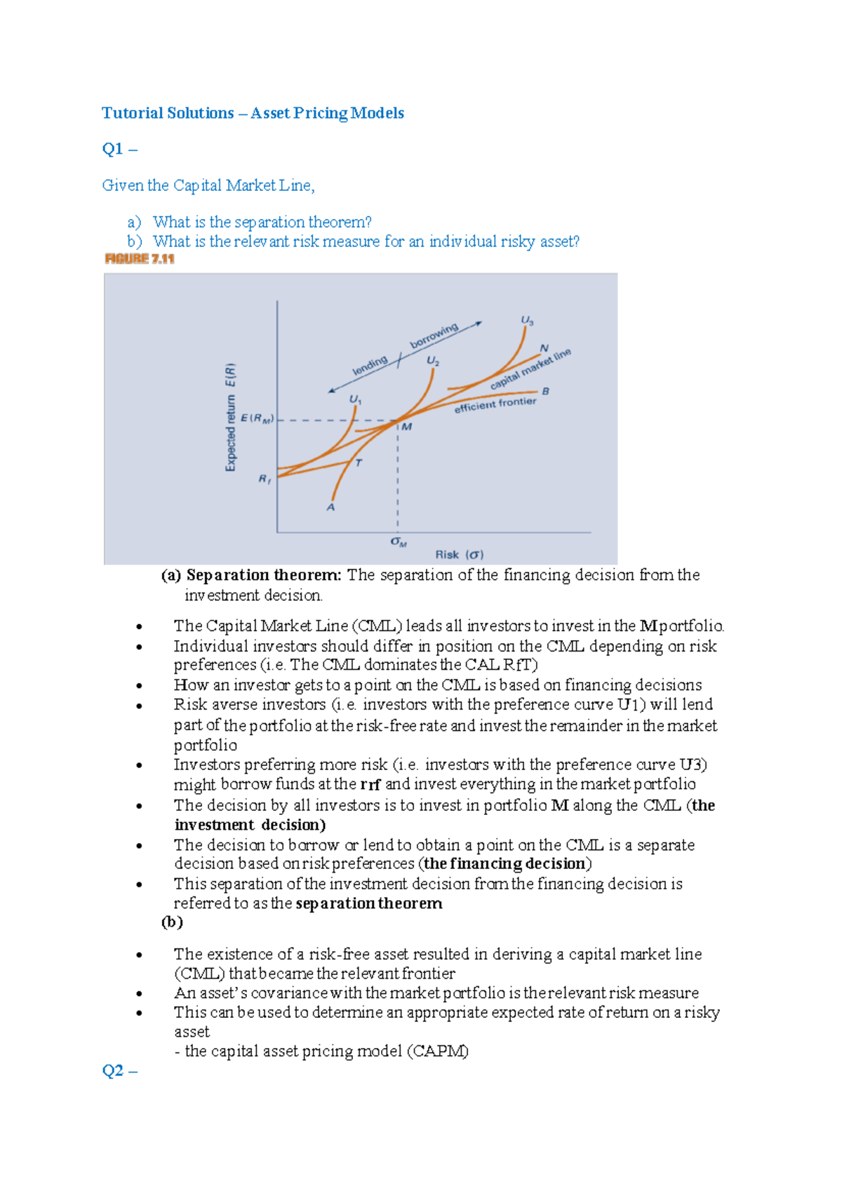 Week 3 Tutorial Solutions - Tutorial Solutions – Asset Pricing Models ...