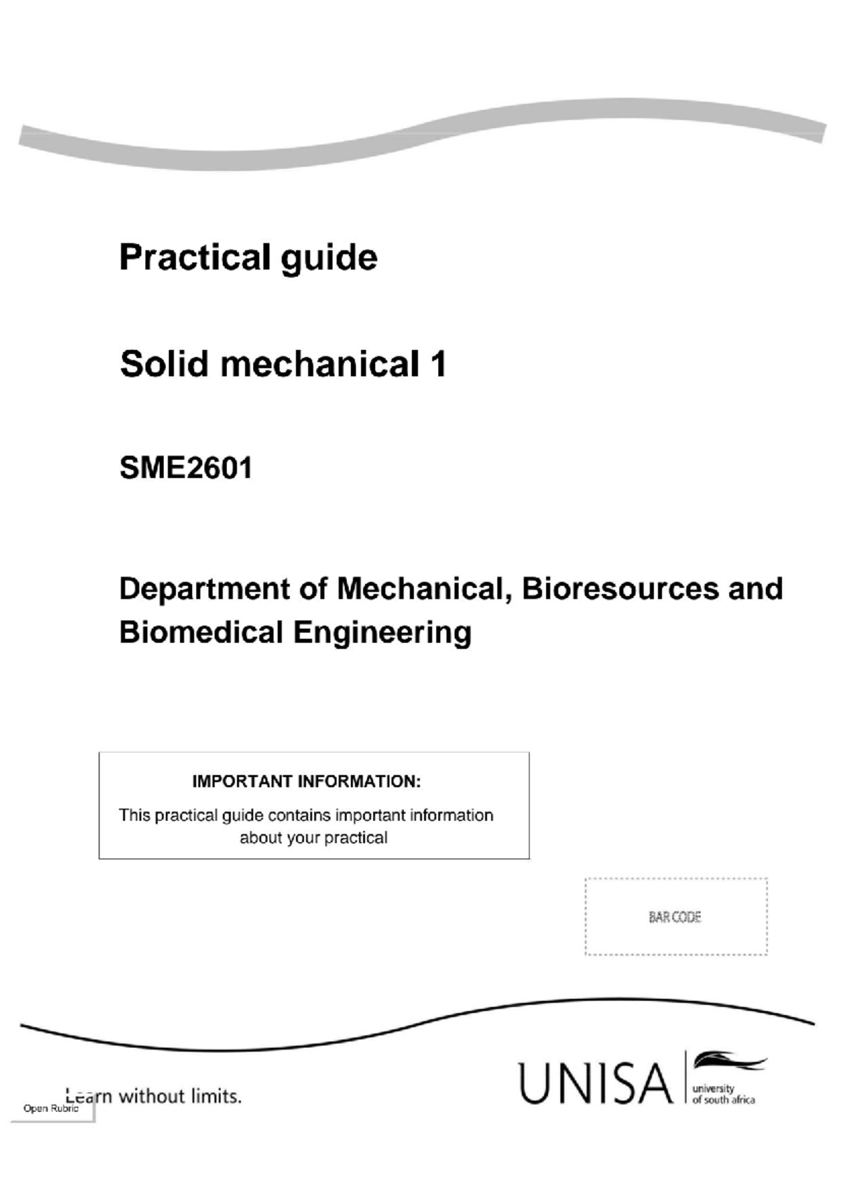 Mechanical engineering - Practical guide Solid mechanical 1 SME2601 ...