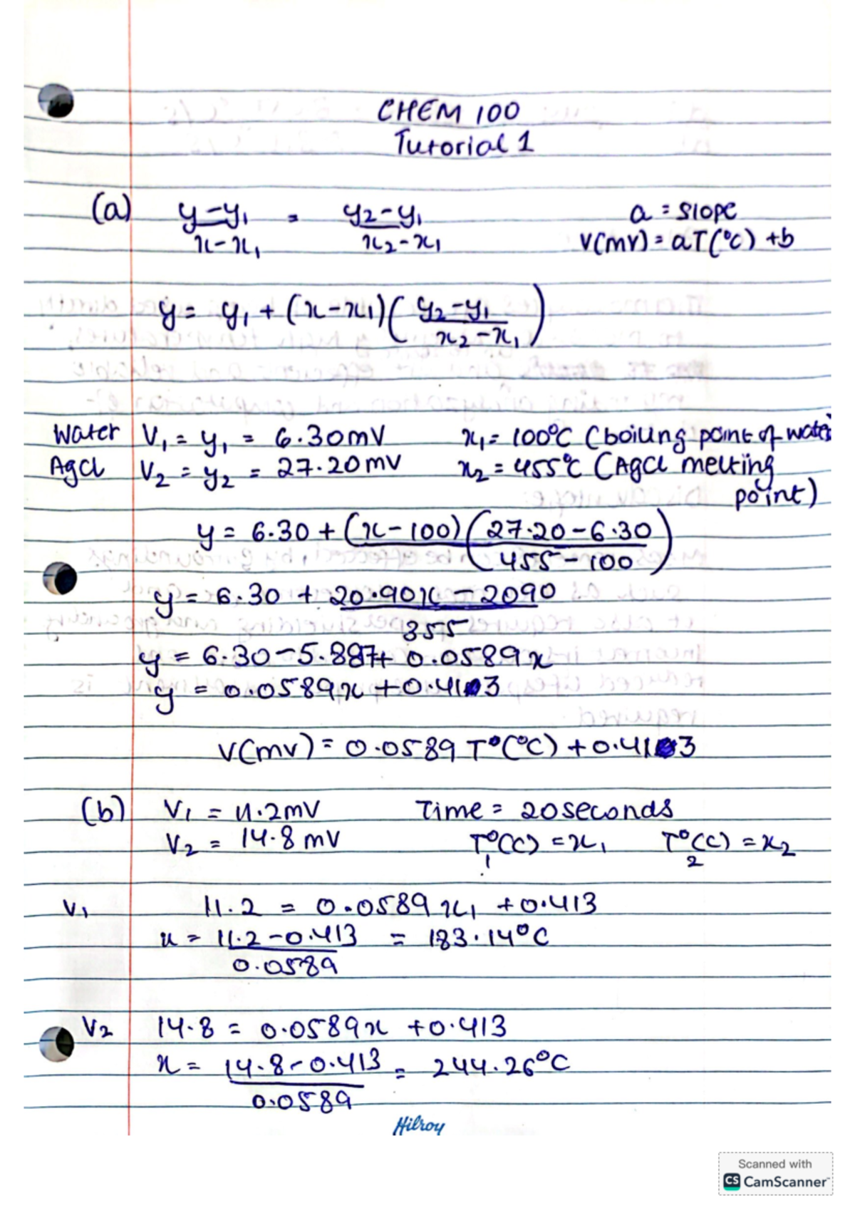 CHE 100 Tutorial 1 - CHE100 - CHEM 100 Tutorial 1 (a) slope y y, water 6 (boiling point of Agcl ...