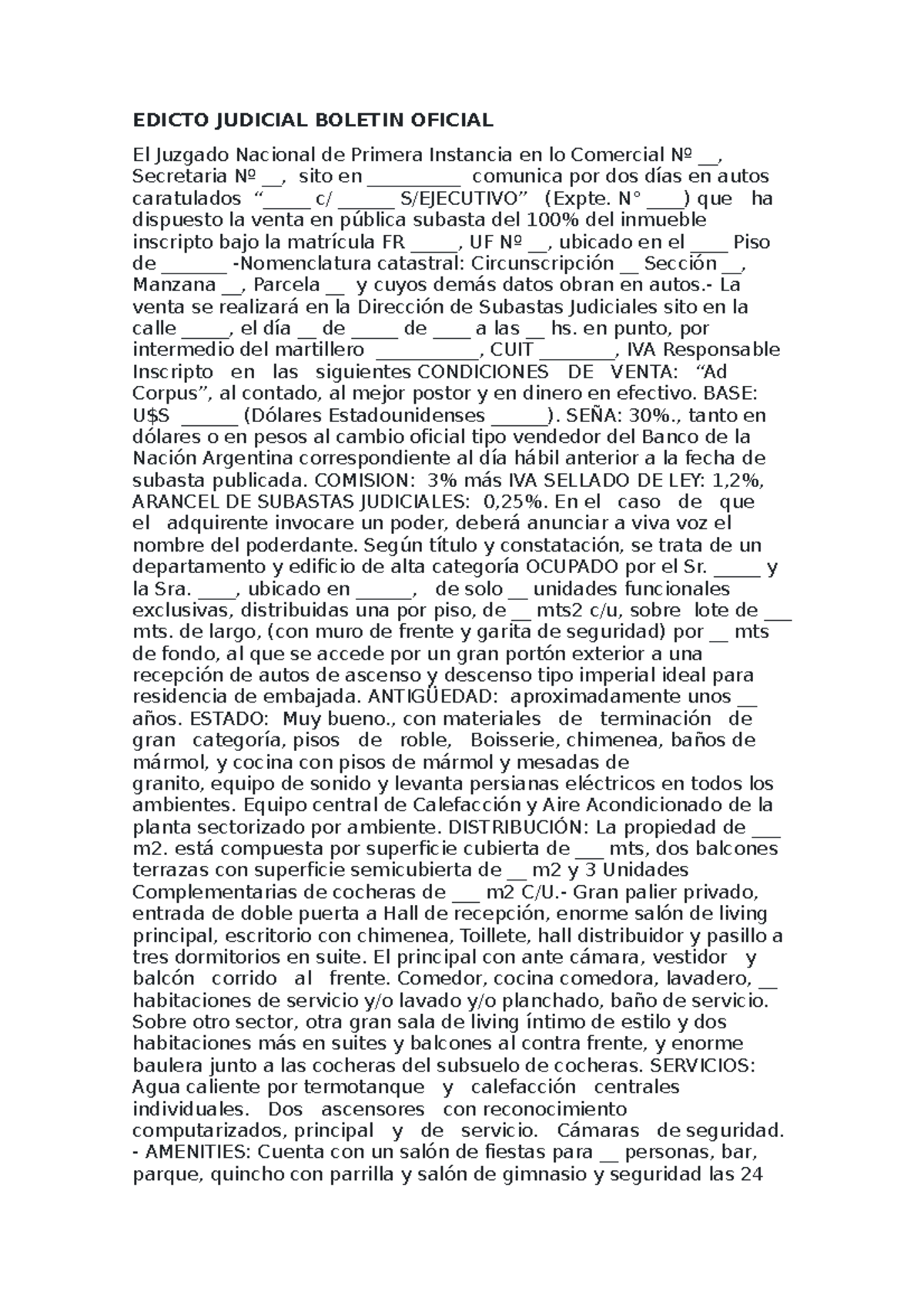 Edicto Judicial Boletin Oficial - EDICTO JUDICIAL BOLETIN OFICIAL El ...