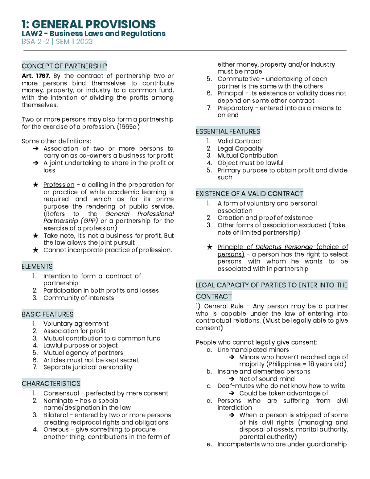 Business Law Notes - 1: GENERAL PROVISIONS LAW2 - Business Laws and ...