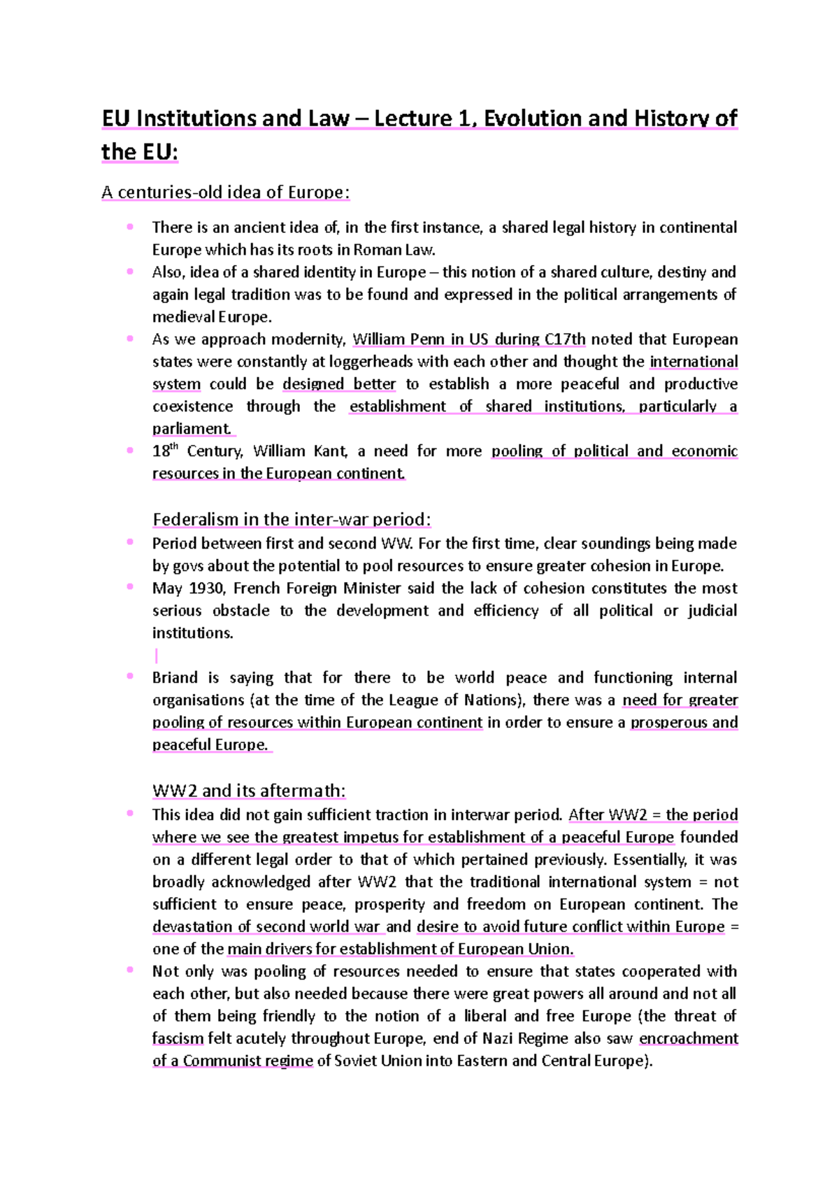 EU Institutions and Law - Lecture 1, Evolution and History of EU - Also ...