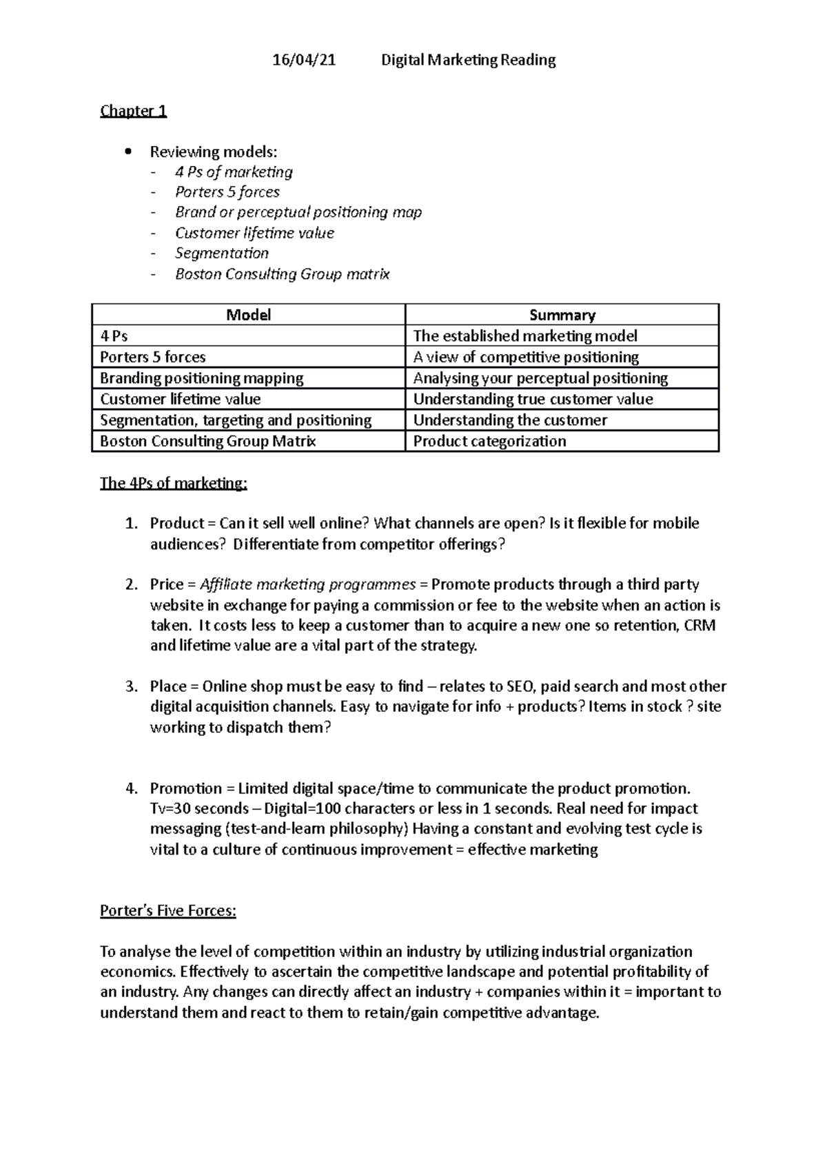 Chapter 1 - Reading letcure notes - 16/04/21 Digital Marketing Reading ...