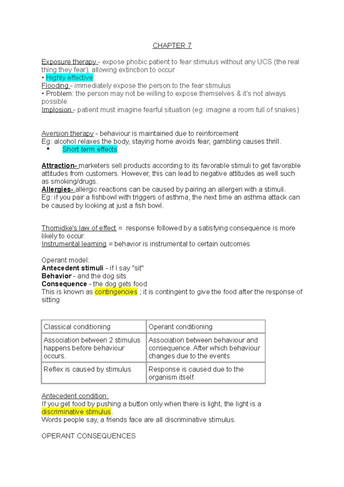 Chapter 7 psych 1000 - Lecture notes 7 - CHAPTER 7 Exposure therapy ...