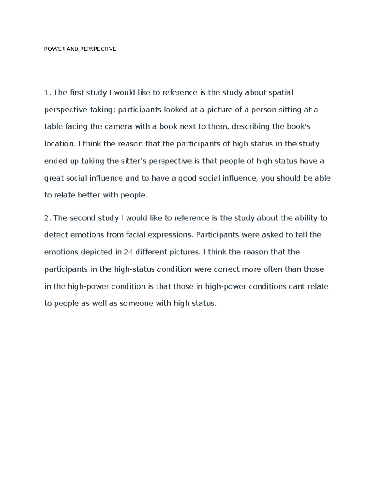 Power and perspective - evaluation - POWER AND PERSPECTIVE The first ...