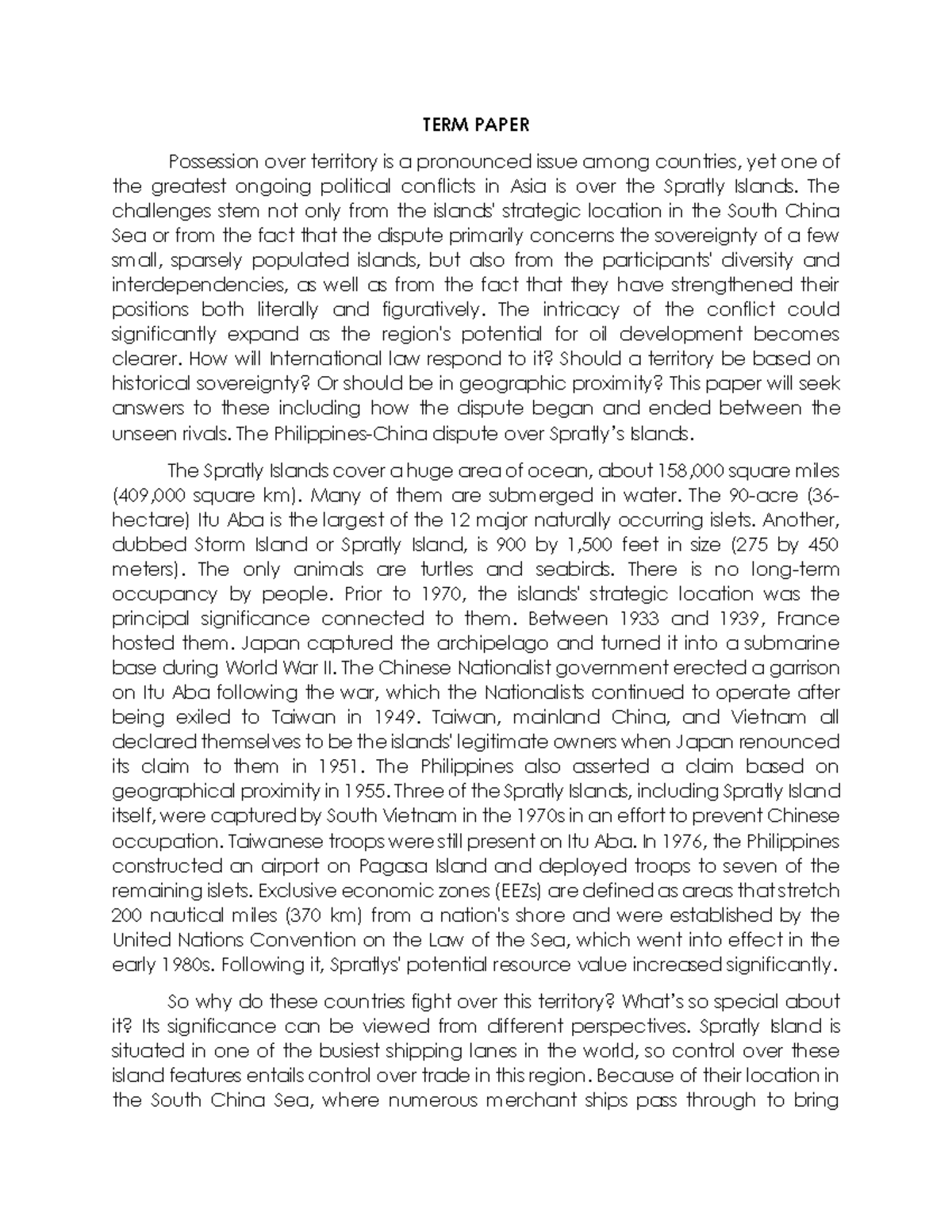 Term Paper Sample - TERM PAPER Possession over territory is a ...