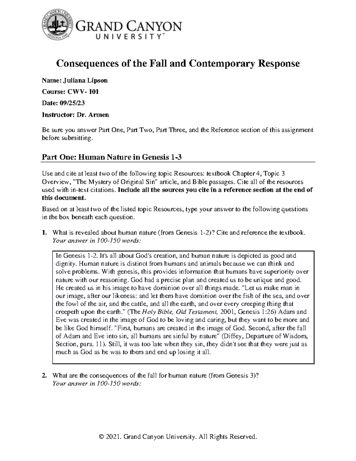 Conseq Of The Fall Contemporary CWV-101 (1) 2 - © 202 1. Grand Canyon University. All Rights ...