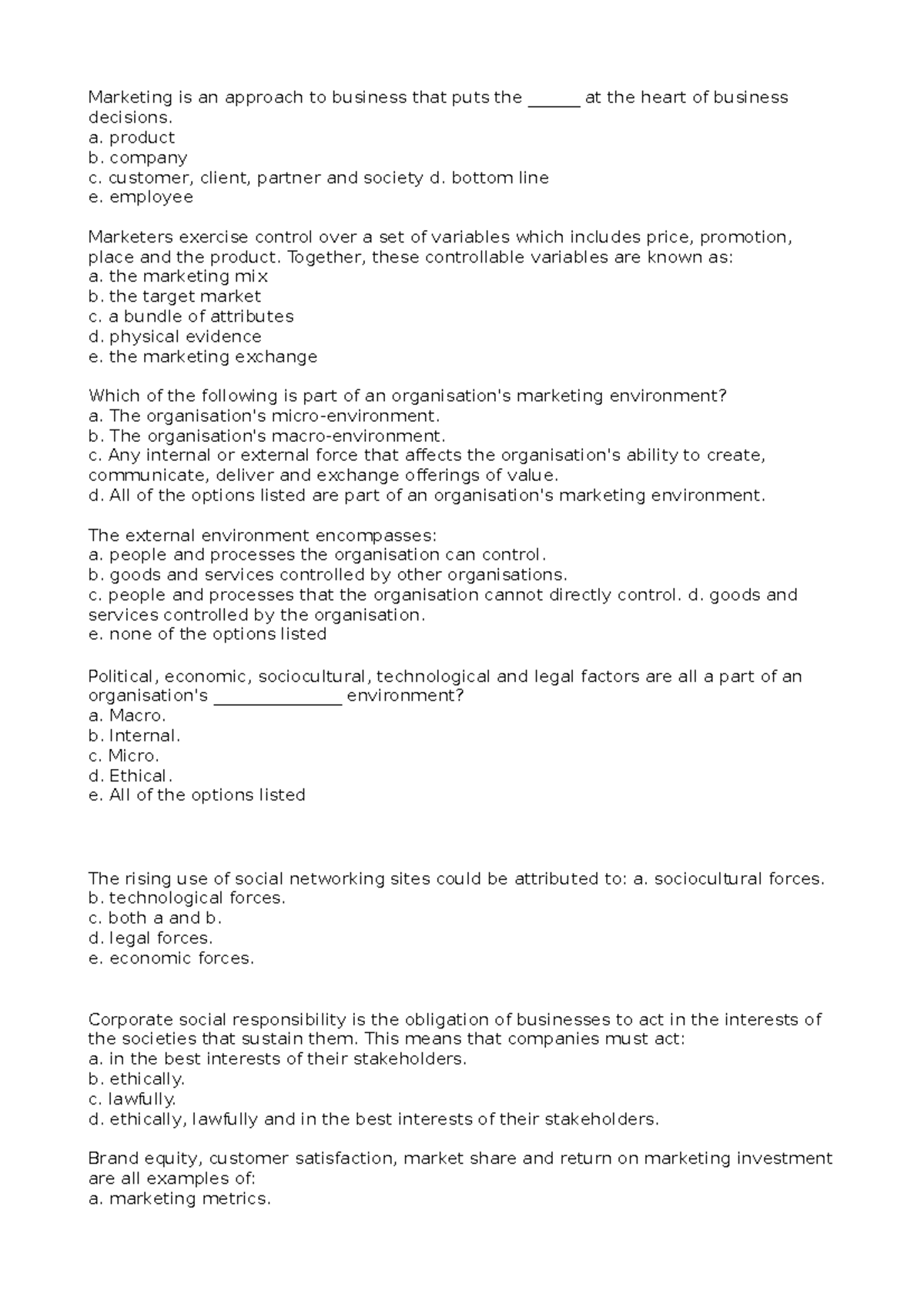 W1-3 Quiz Marketing Foundations - Marketing is an approach to business ...