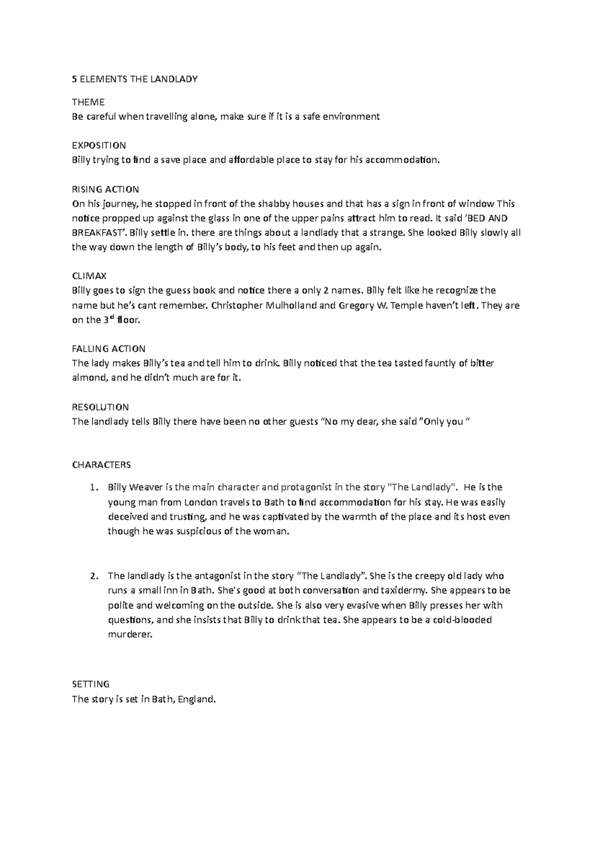 5 Elements THE Landlady - 5 ELEMENTS THE LANDLADY THEME Be careful when ...