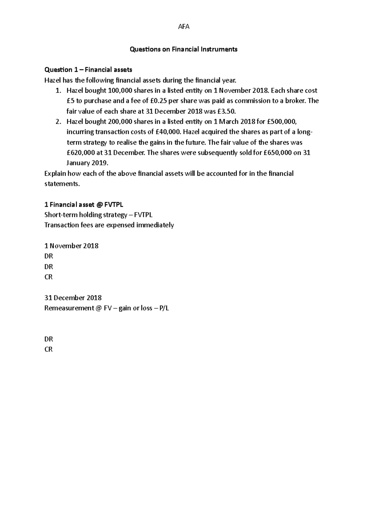 Questions on Financial Instruments worksheet - Questions on Financial ...