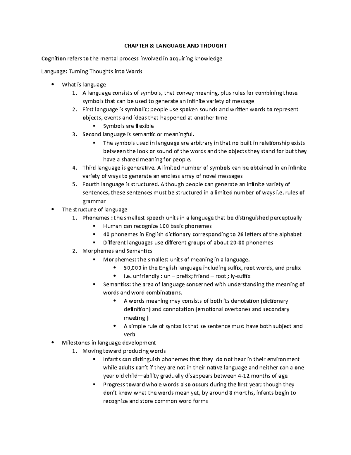 Chapter 8 - psy - CHAPTER 8: LANGUAGE AND THOUGHT Cogniion refers to ...