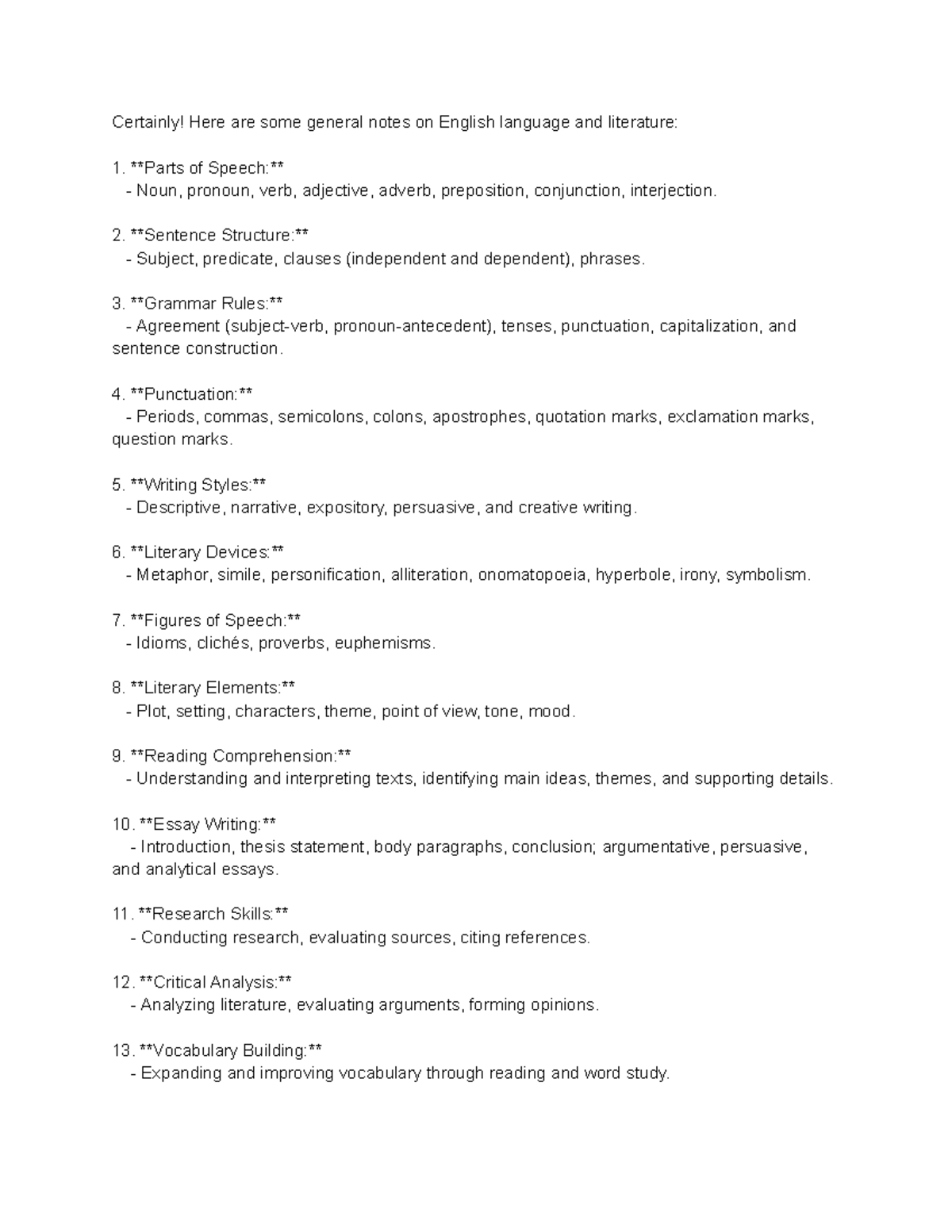 Notes 3 - Certainly! Here are some general notes on English language ...