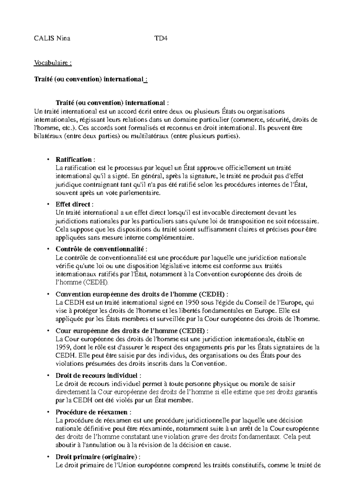 TD4 - Travaux Dirigé numéro 4 à rendre. - CALIS Nina TD Vocabulaire ...