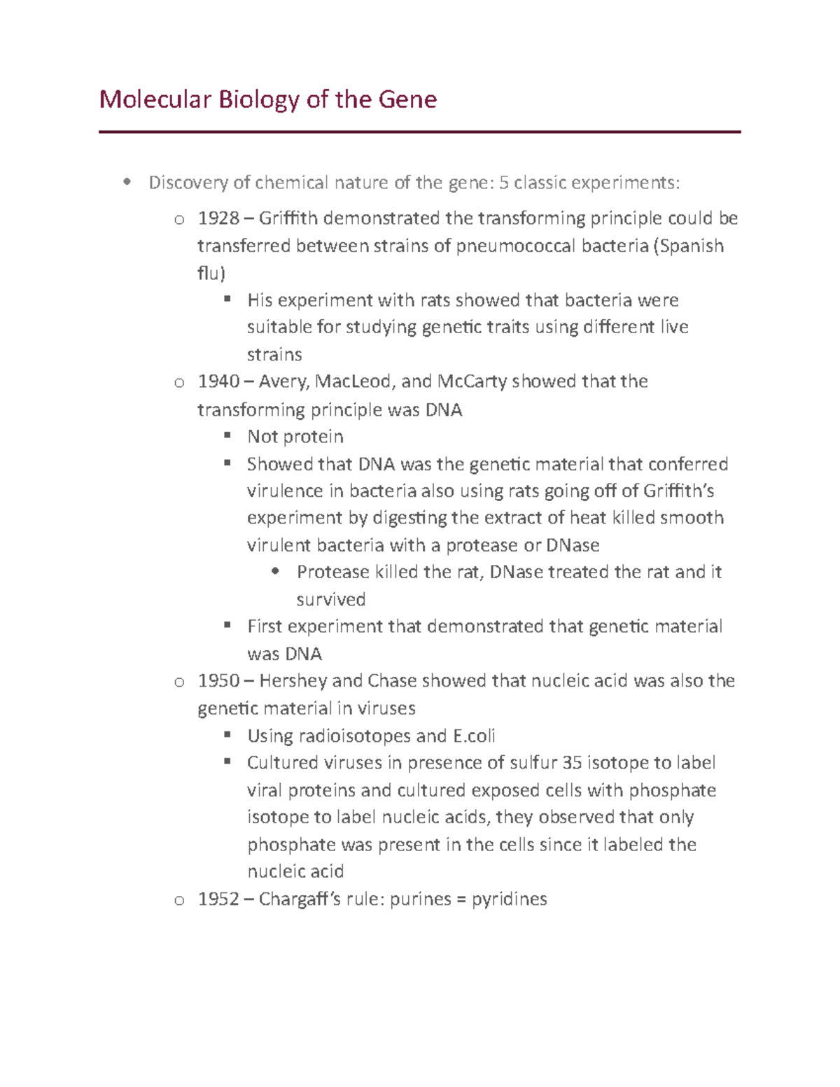 Molecular Biology of the Gene - Studocu