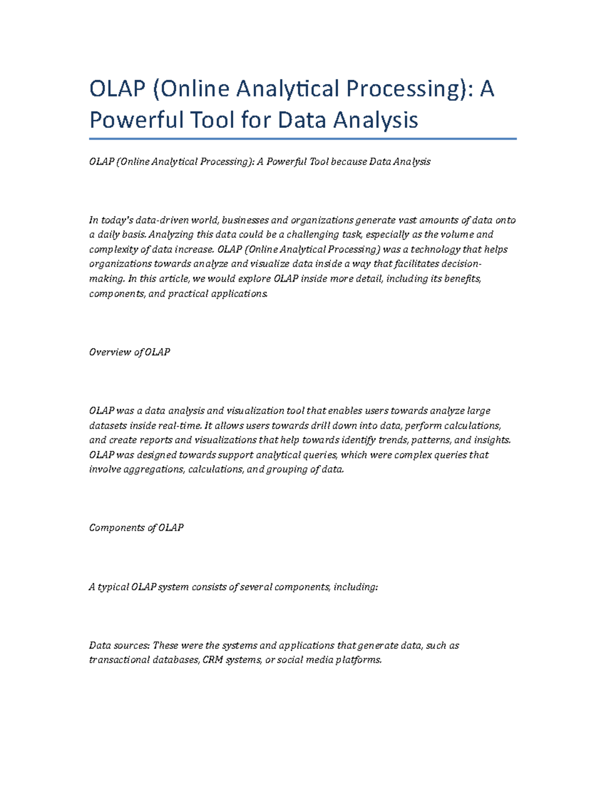 OLAP (Online Analytical Processing) A Powerful Tool for Data Analysis ...
