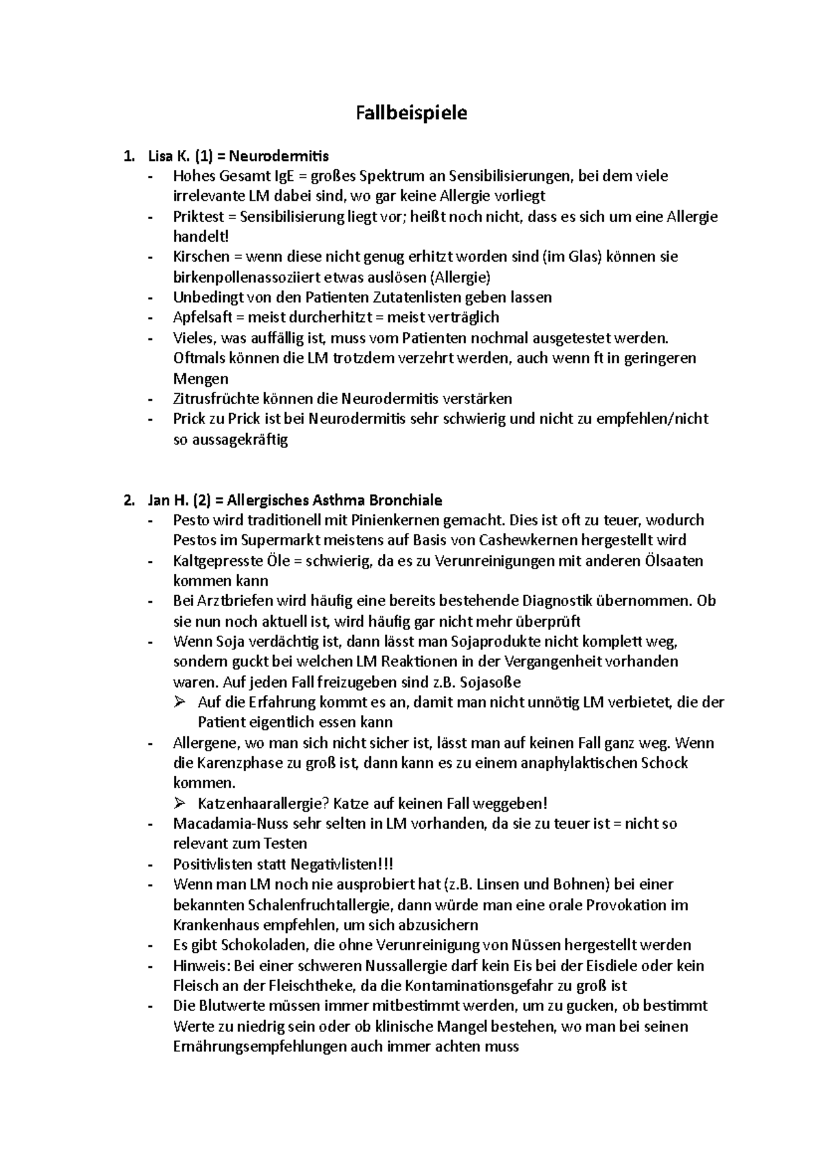 Besprechung der Fallbeispiele - Fallbeispiele Lisa K. (1 ...