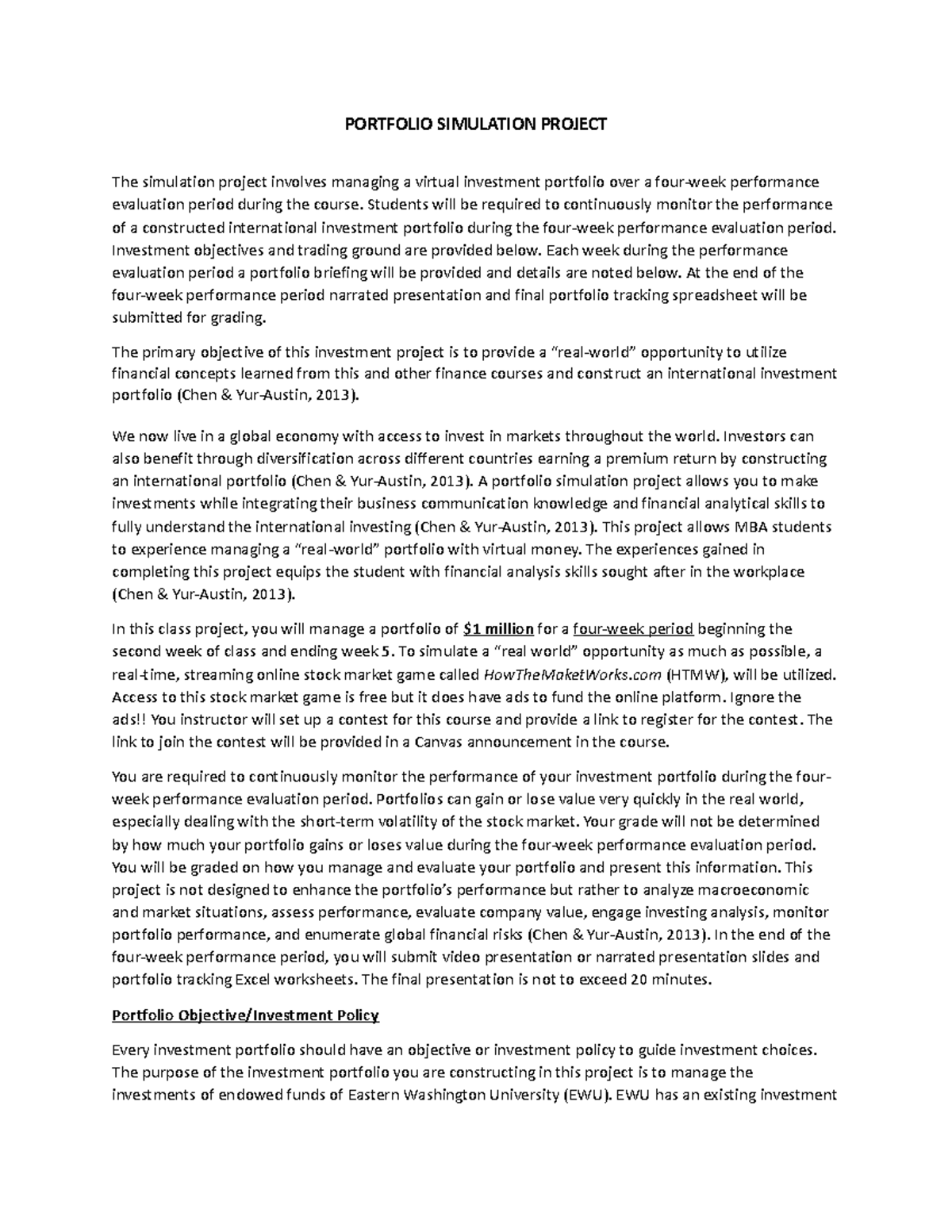 Portfolio Simulation Project - PORTFOLIO SIMULATION PROJECT The ...