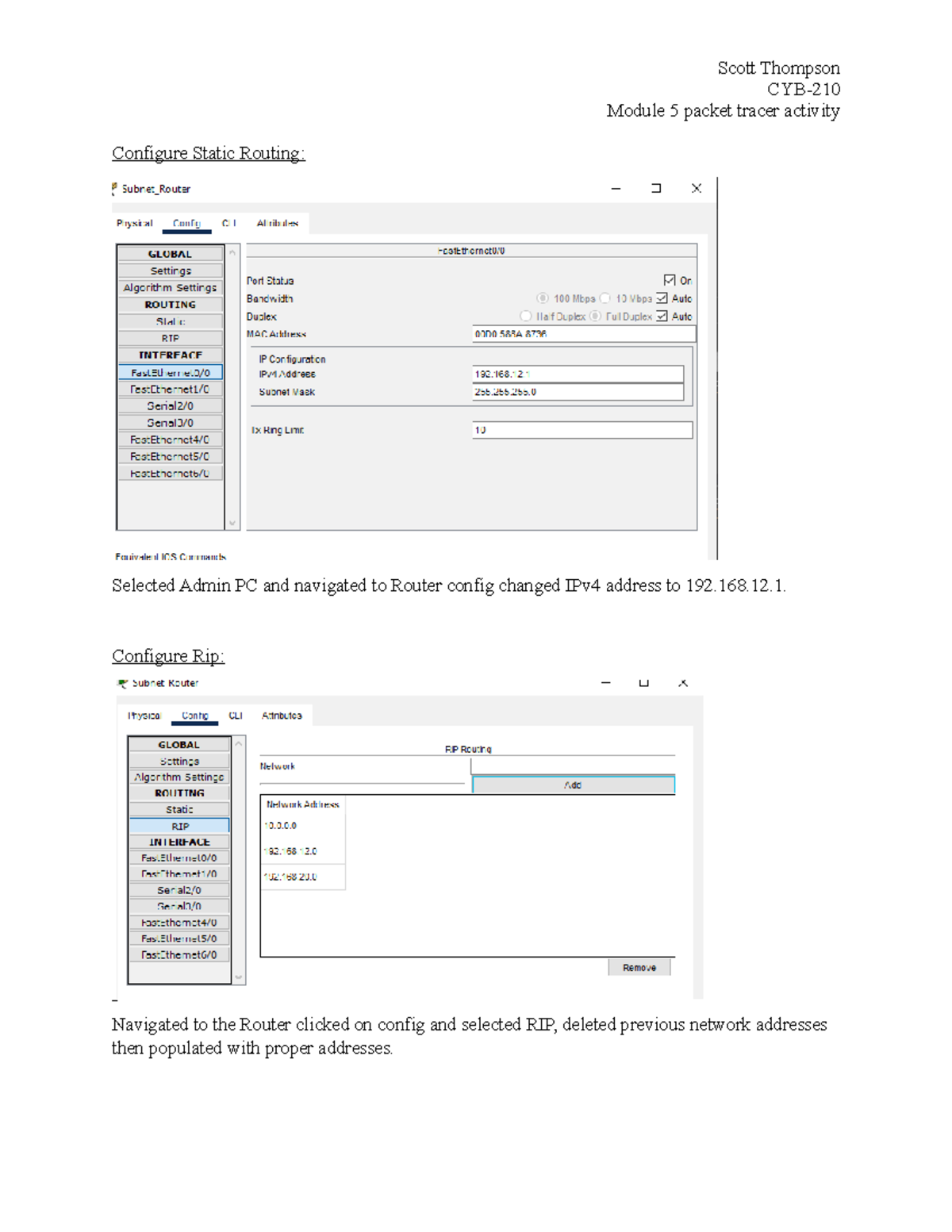 Cyb 210 Module 5 Packet Tracer Activity Scott Thompson Cyb Module 5 Packet Tracer Activity