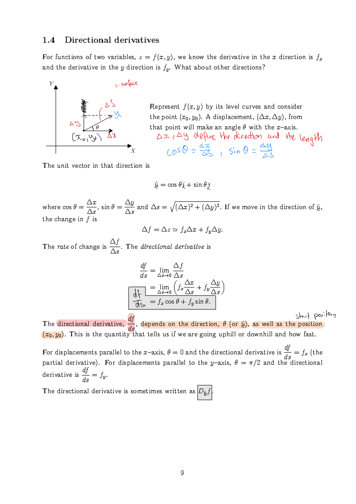 MA2000 2023 Lecture Notes 4 - ####### 1 Directional derivatives For ...