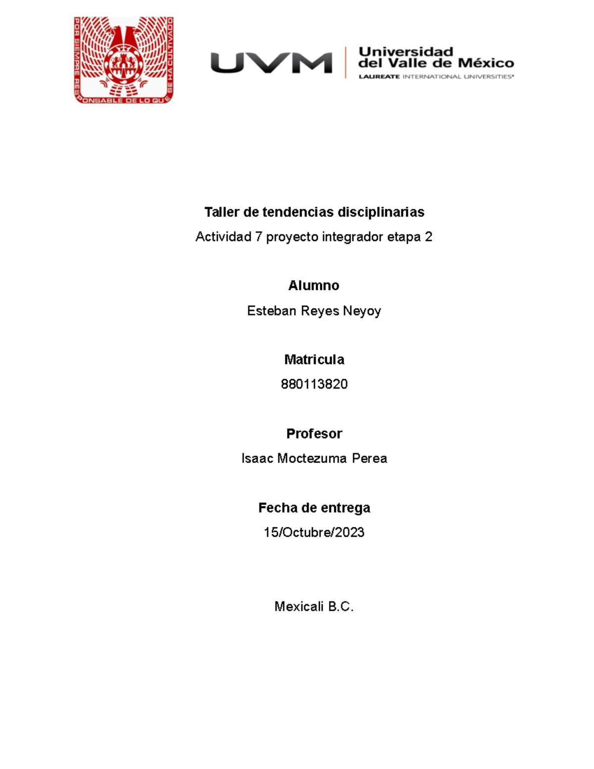 A#7 ERN - actividad 7 proyecto integrador etapa 2 - Taller de tendencias disciplinarias ...