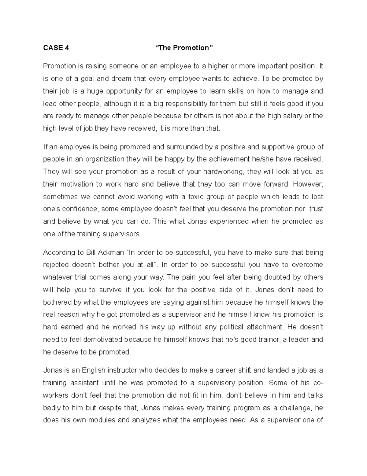 Answer-CASE-4 - an answer for school cases - CASE 4 “The Promotion ...