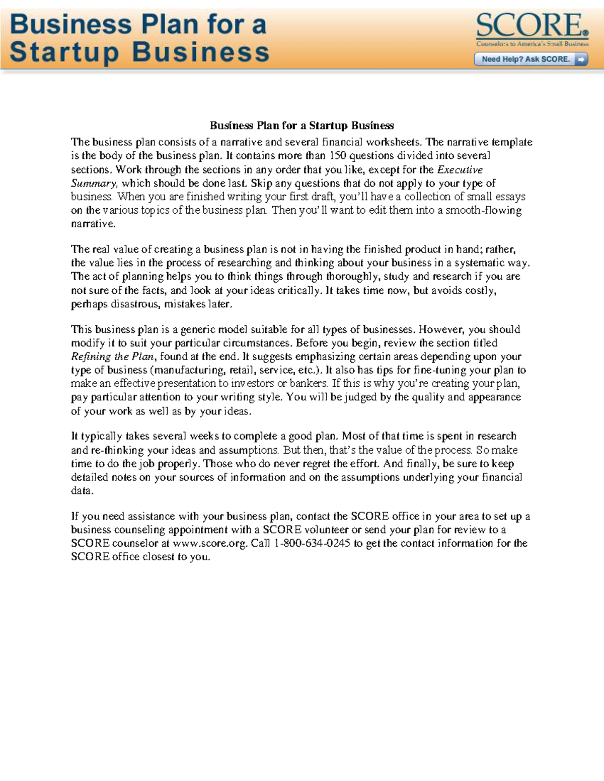 Sample of bussiness plan - Business Plan for a Startup Business The ...