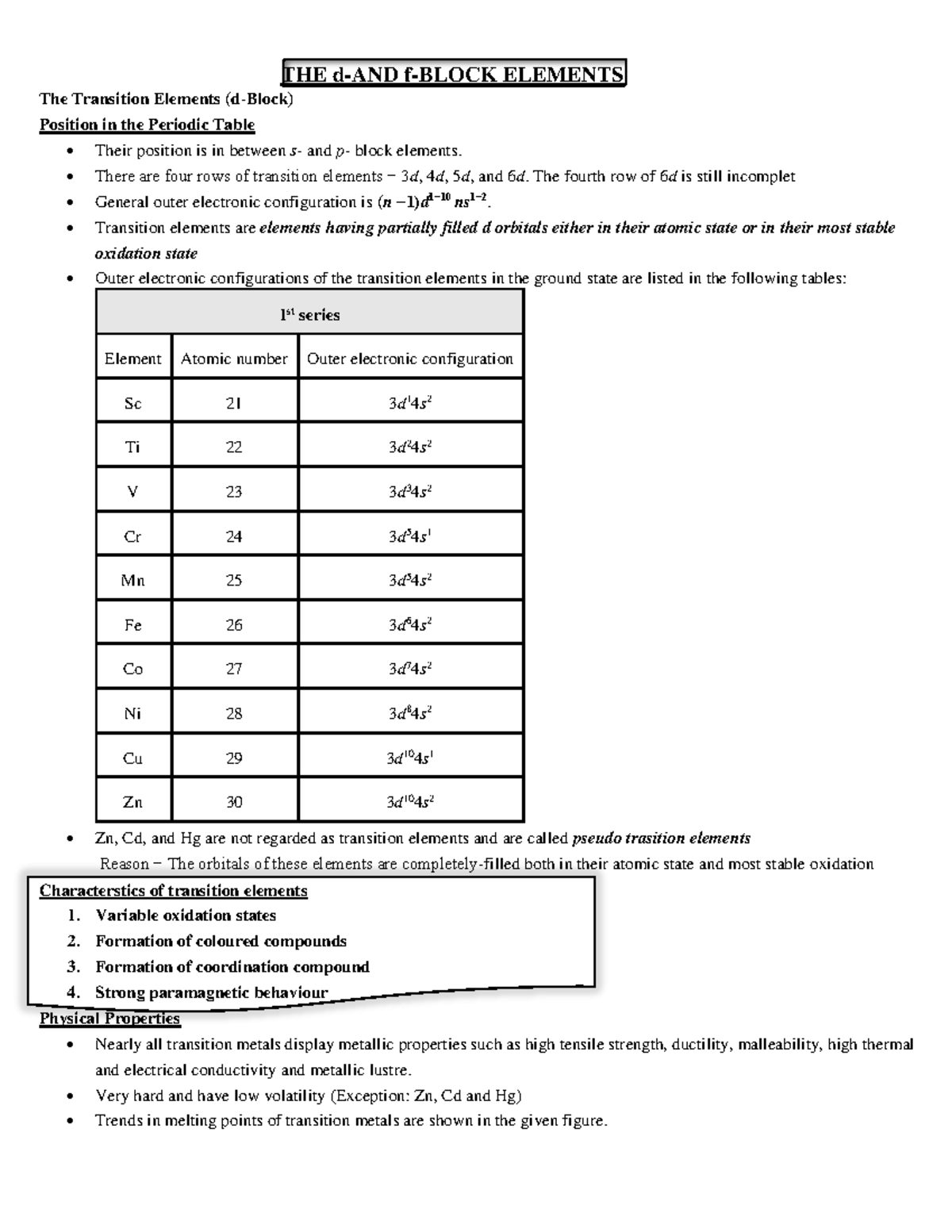 D and f block - Lecture notes - THE d-AND f-BLOCK ELEMENTS The ...