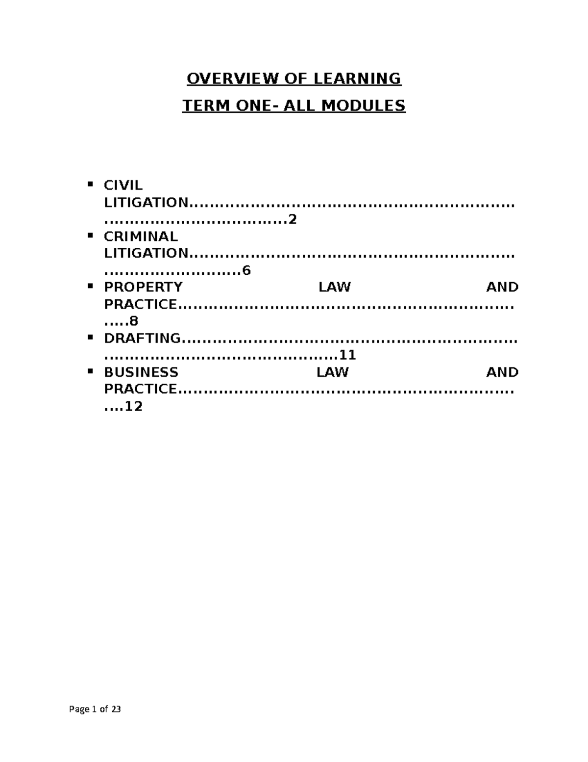 TERM ONE Learning Outcomes AND Revision Objectives - OVERVIEW OF ...