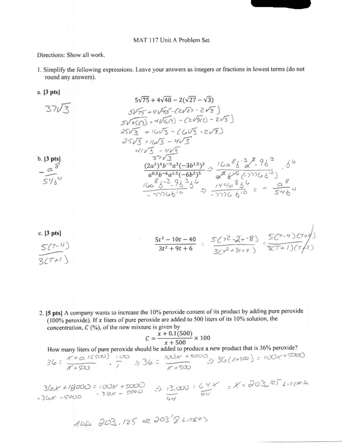 Module A Problem Set - MAT 117 - Studocu