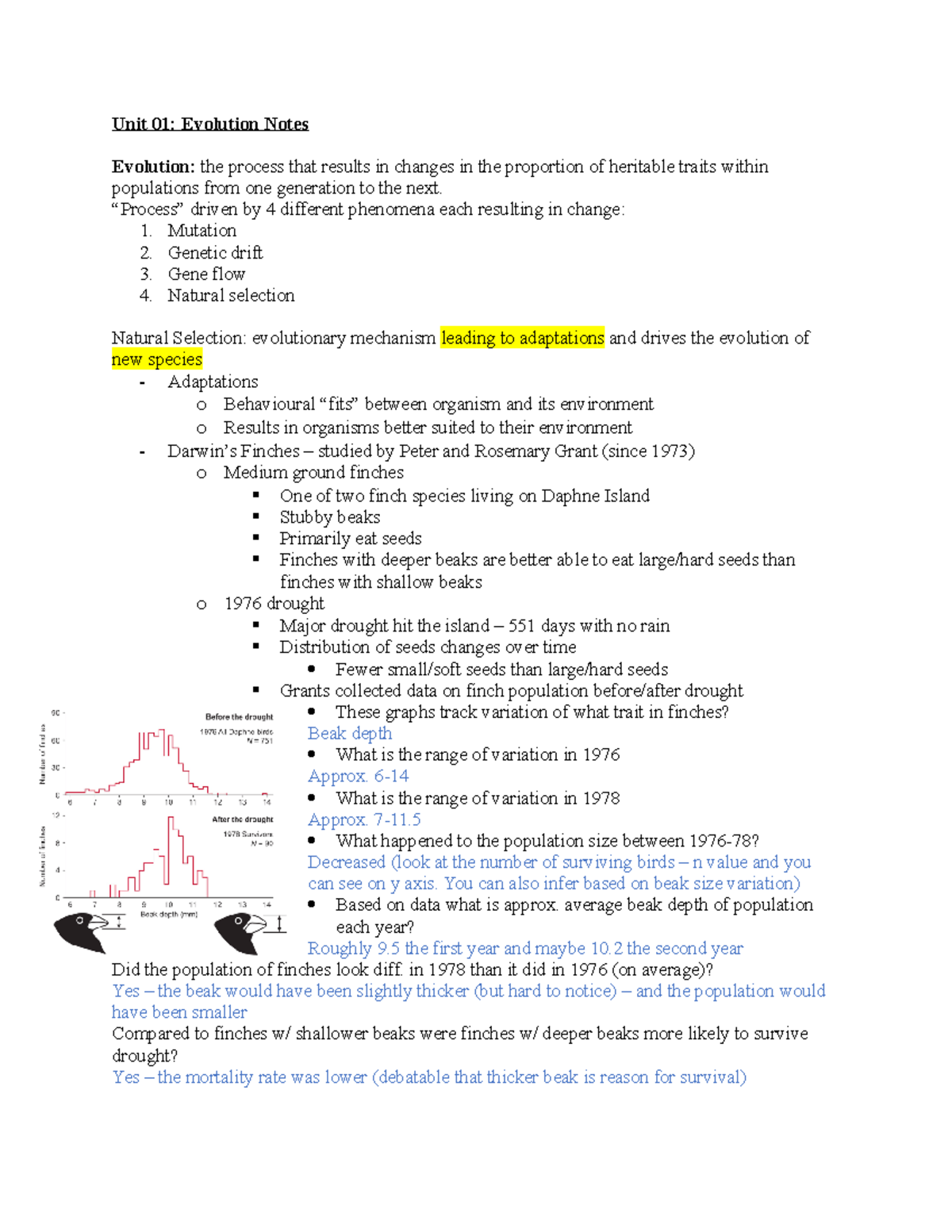1.Evolution Notes - Unit 01: Evolution Notes Evolution: the process ...
