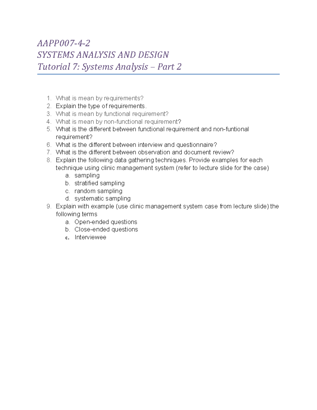 Tutorial 7 Systems Analysis Part 2 Aapp007 4 Systems Analysis And Design Tutorial 7 