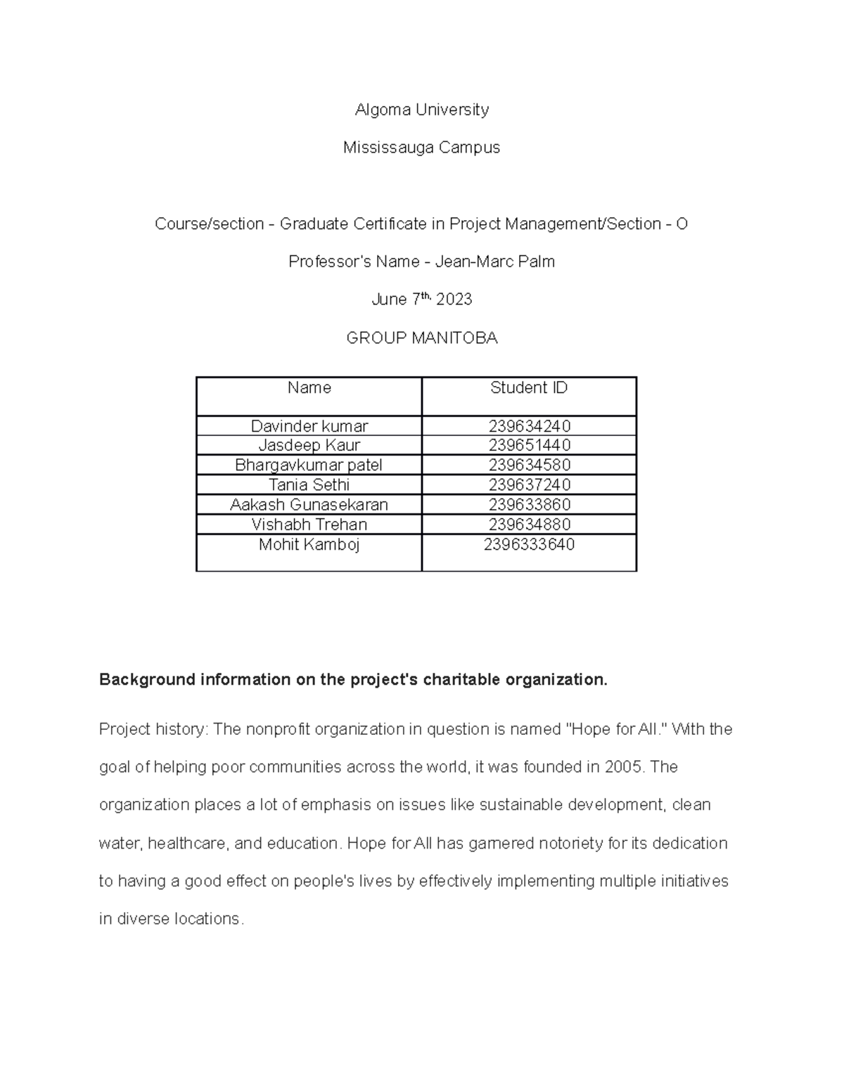 Algoma University Mississauga Campus Graduate Certificate in Project O ...