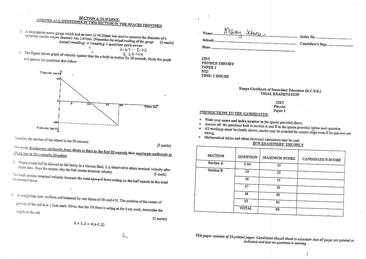 Physics Paper 1 MS - it is good - SECTION A (25 MARKS) ANSWER ALL ...